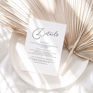 Enclosure Card Template, Calligraphy Wedding Invitation Insert, Simple ...