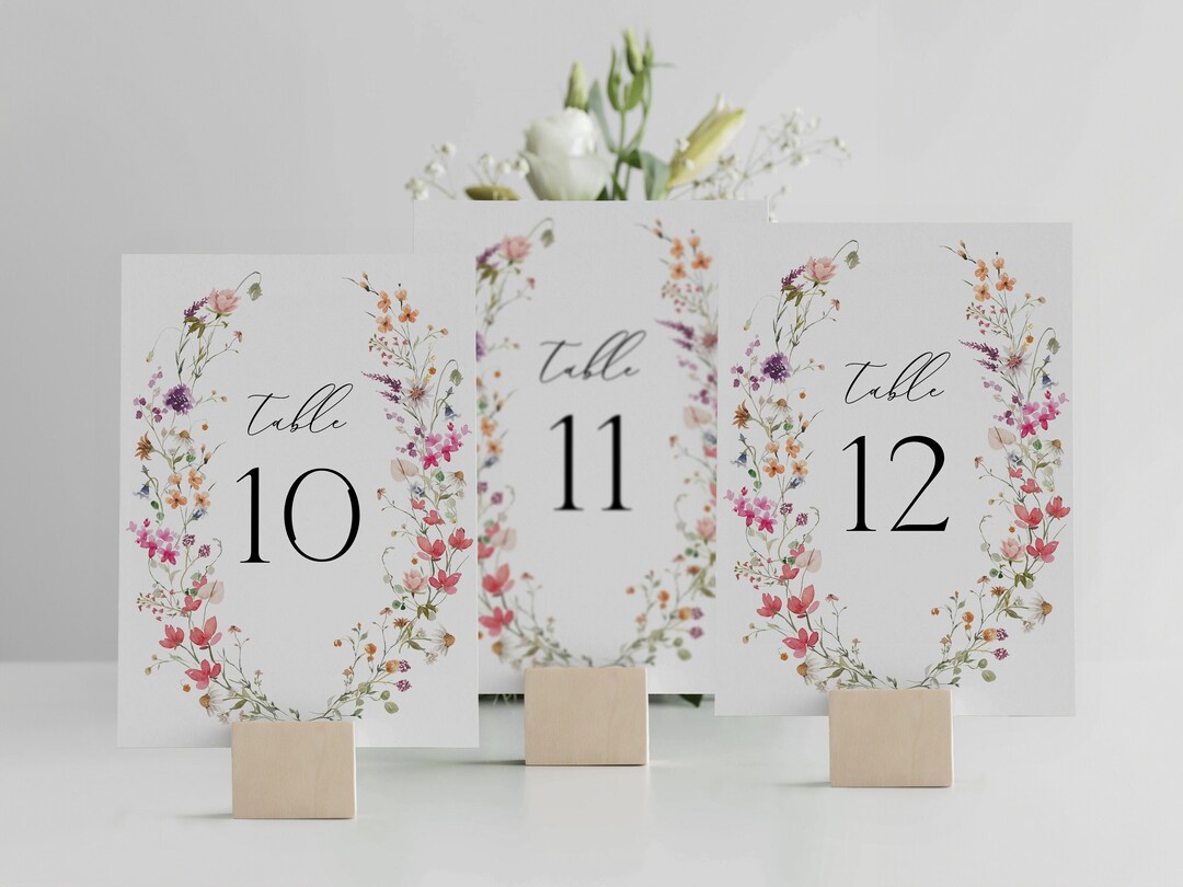 Wildflower Wedding Table Numbers Template, Printable Table Numbers ...
