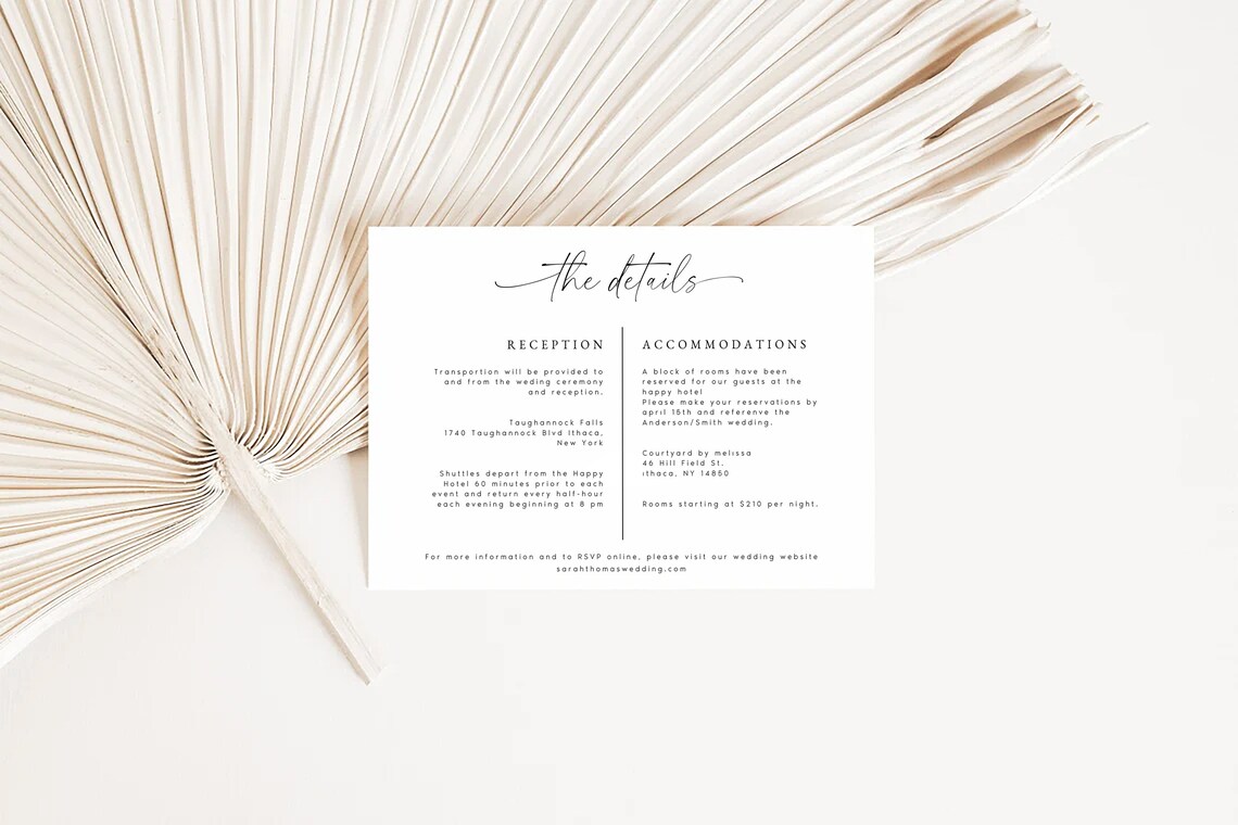 Boho Details Card Template, Wedding Invitation Enclosure Card Printable ...