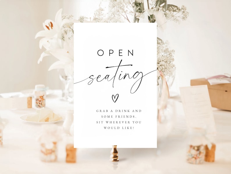 Minimalist Open Seating Sign Template, Printable Open Seating Sign, No ...
