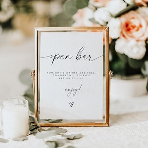 Funny Open Bar Sign Template: Modern Wedding Bar Signage (digital ...