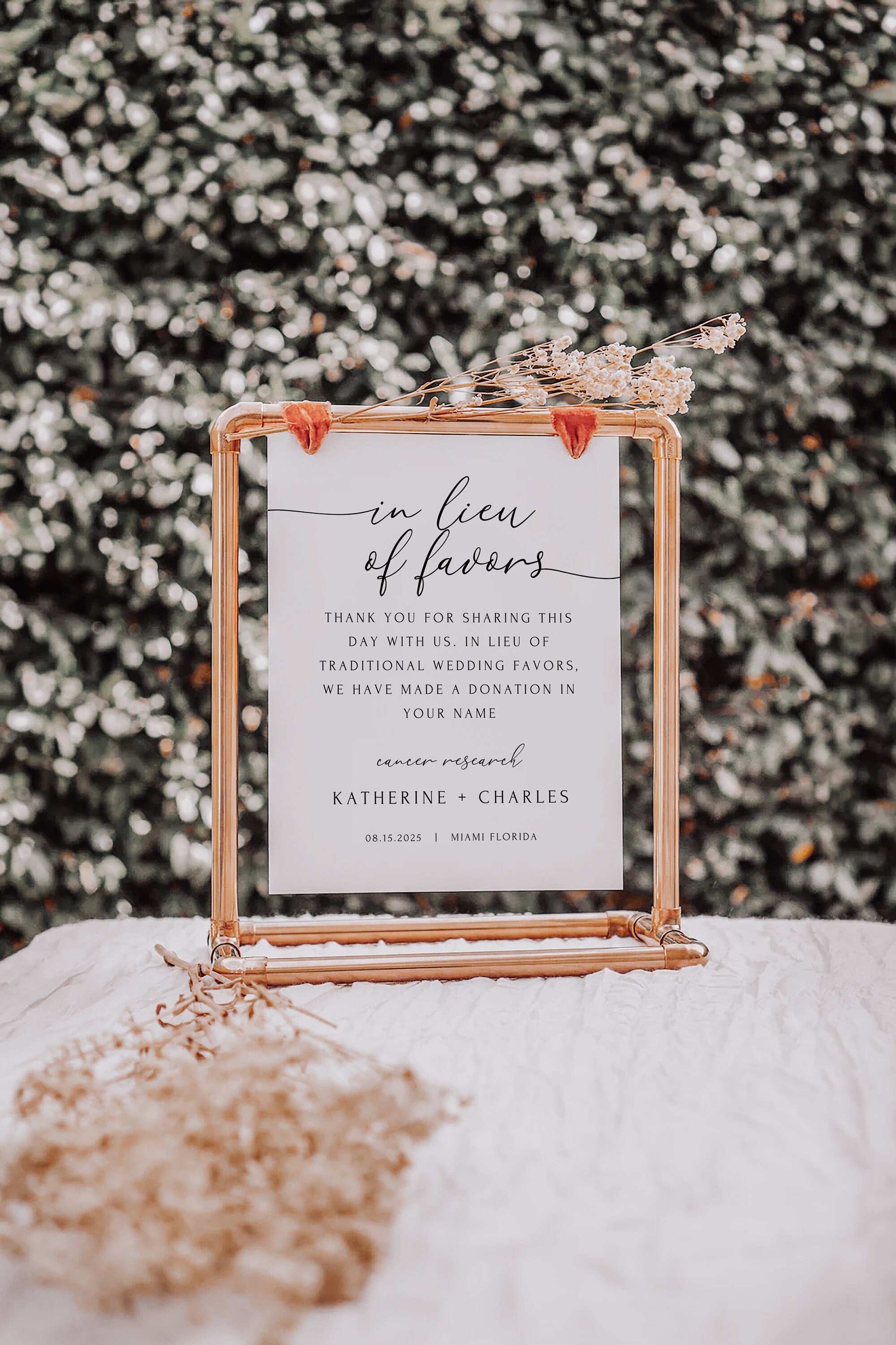 In Lieu of Favors Sign Printable Template, Calligraphy Wedding Charity ...