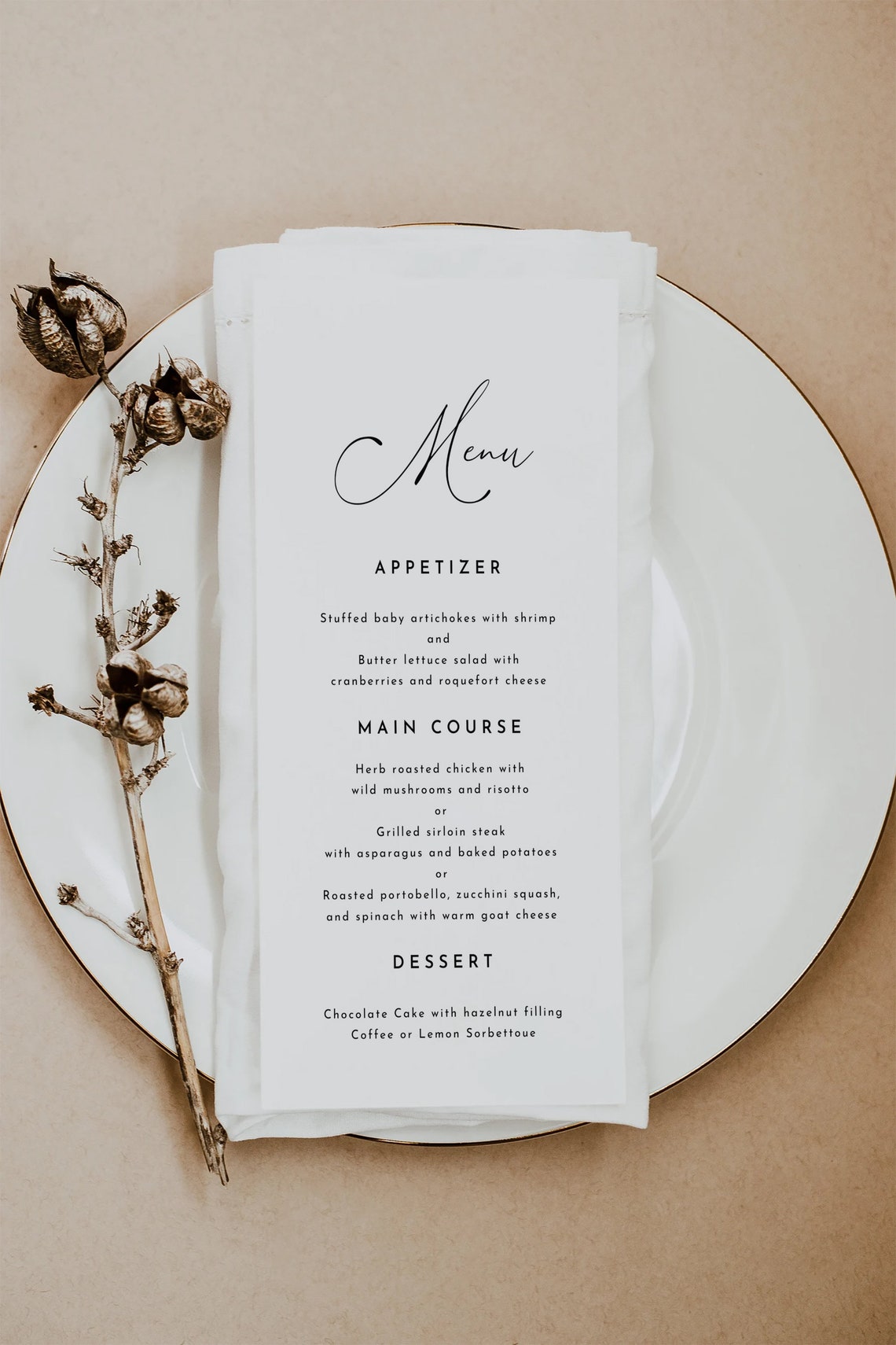 Wedding Menu Template, Modern Wedding Menu, Printable Menu, Calligraphy ...
