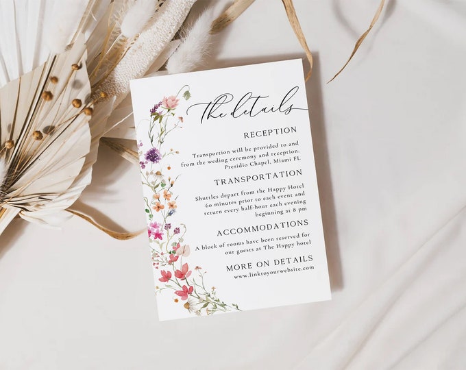 Modern Wedding Details Card Template: Minimalist Enclosure Card - Etsy ...