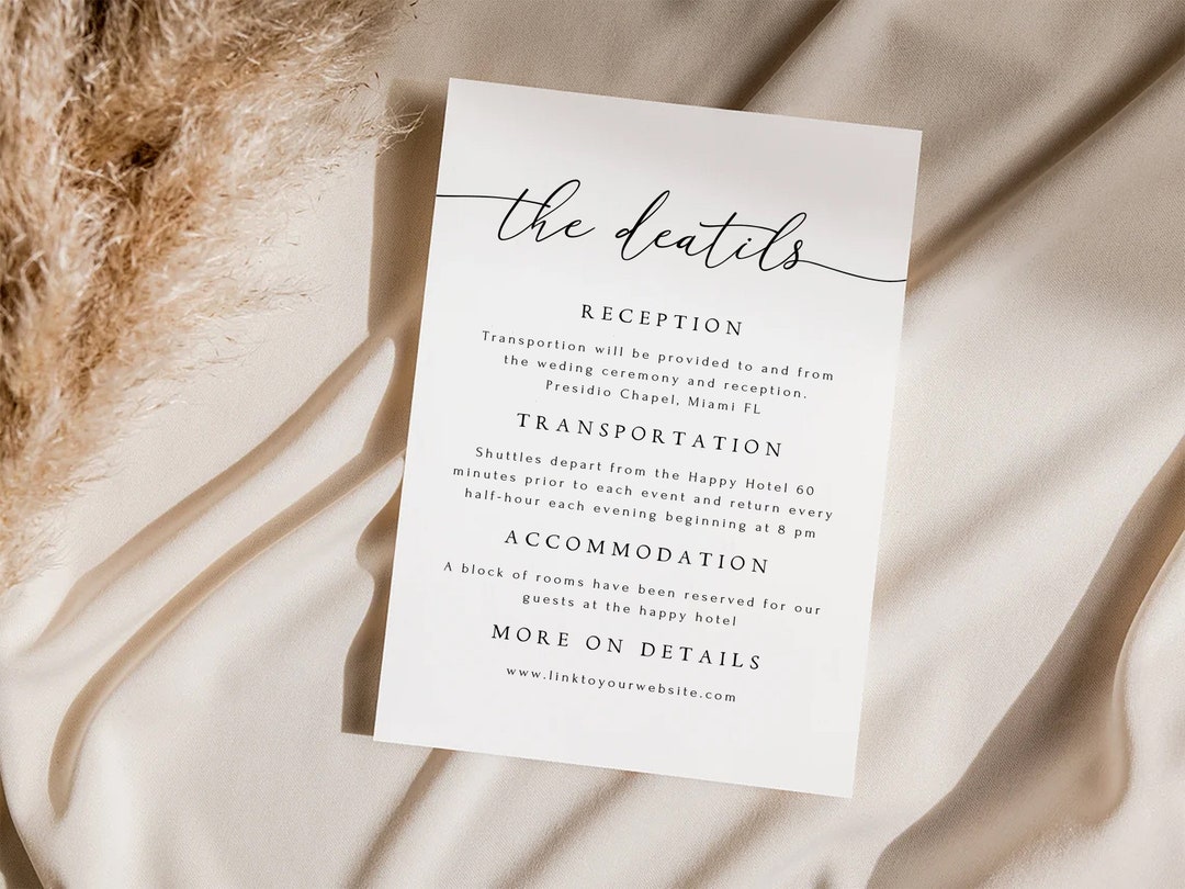 Elegant Enclosure Card Template, Calligraphy Wedding Invitation Insert ...