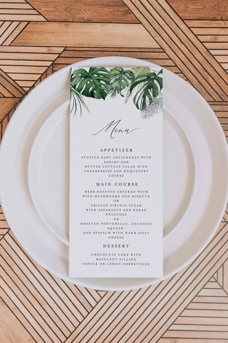 Tropical Palm Wedding Menu Template, Printable Menu Sign (DIY Canva) - Etsy