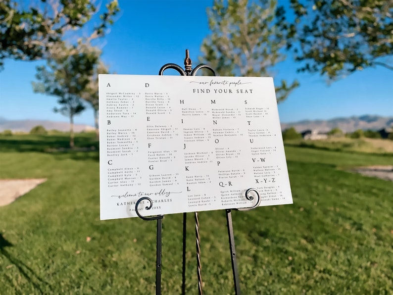 Alphabetical Seating Chart Wedding Template, Calligraphy Seating Chart ...