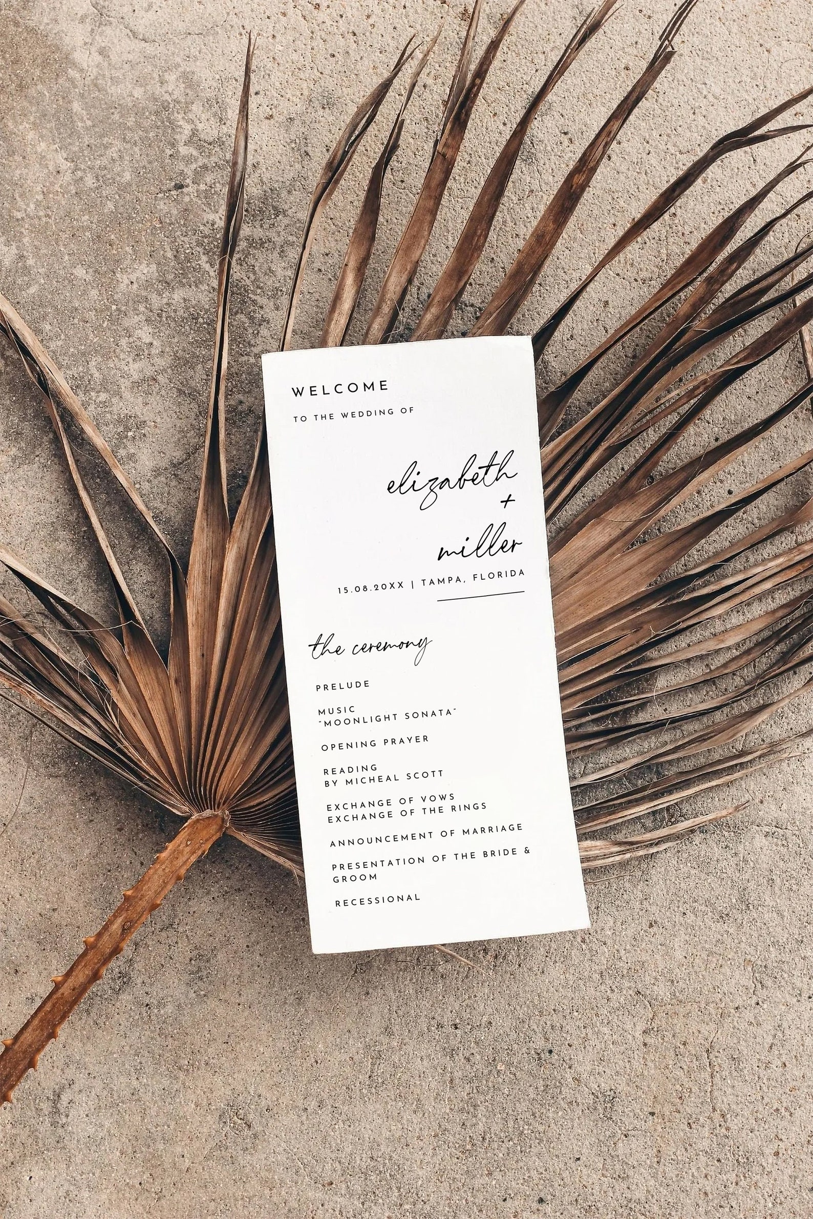 Minimalist Wedding Program Template, Simple Order of Service, Modern ...