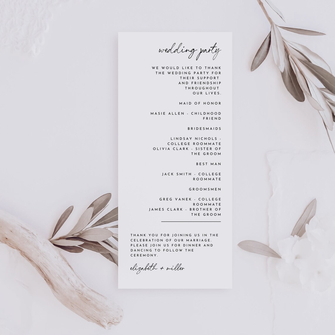 Minimalist Wedding Program Template, Simple Order of Service, Modern ...