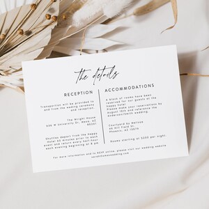 Modern Wedding Details Card Template: Minimalist Enclosure Card - Etsy