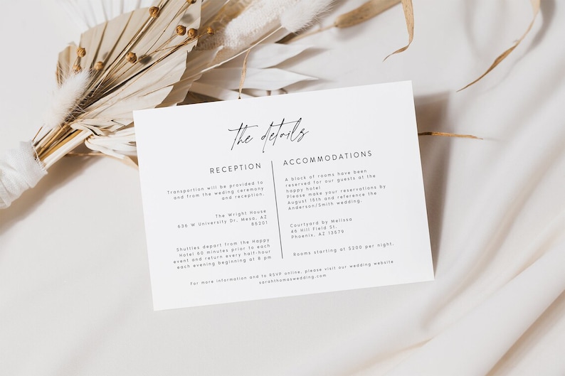 Modern Wedding Details Card Template: Minimalist Enclosure Card - Etsy