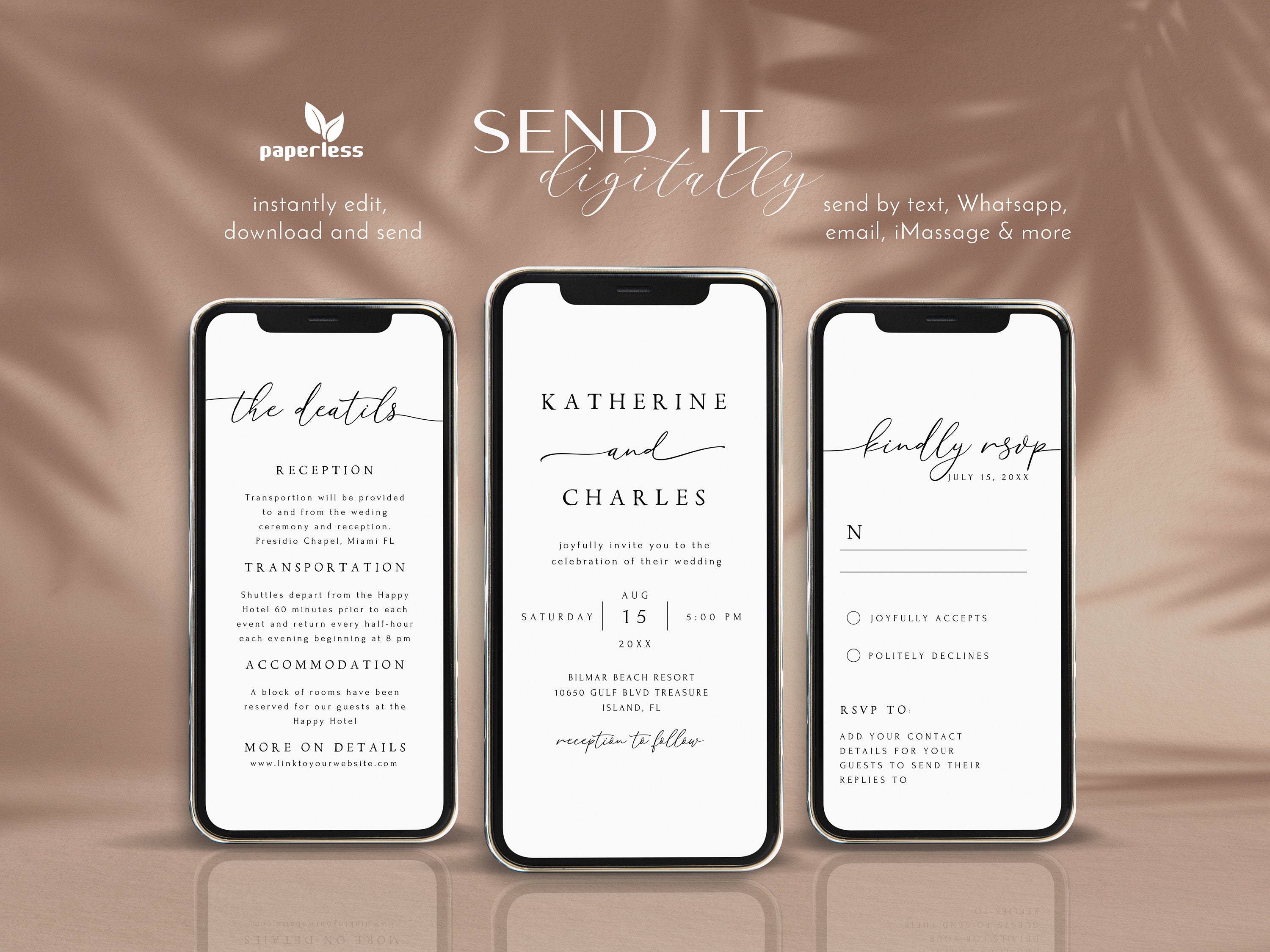 Elegant Electronic Wedding Invitation Set Template (digital) - Etsy
