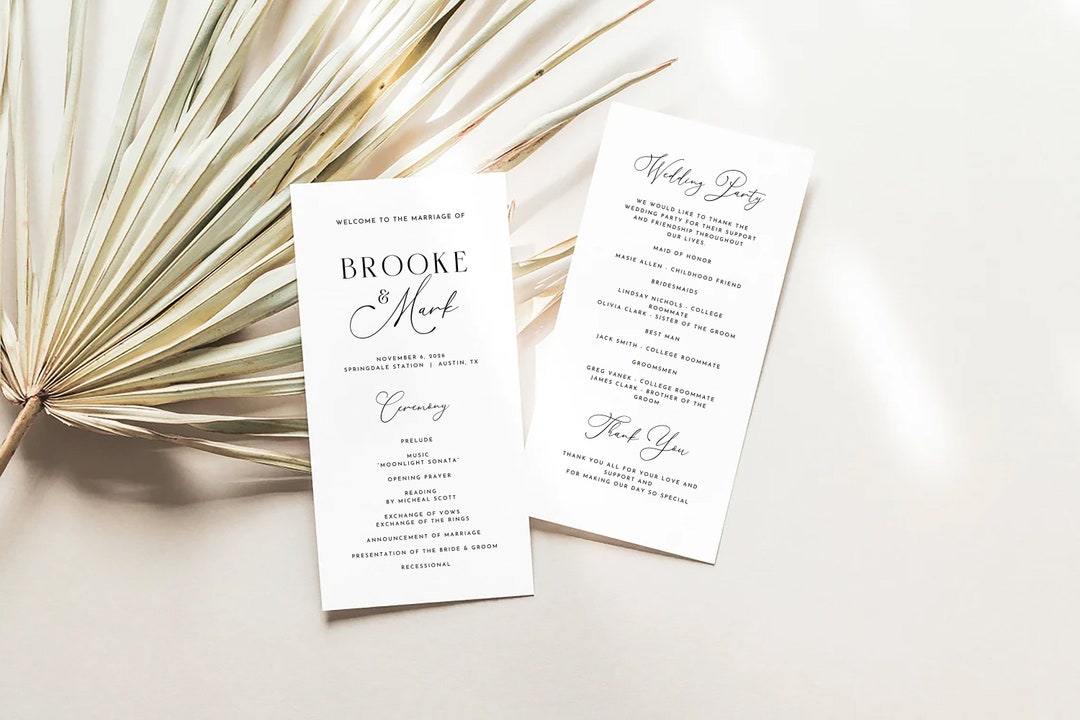 Wedding Program Template, Printable Wedding Program, Simple Order of ...