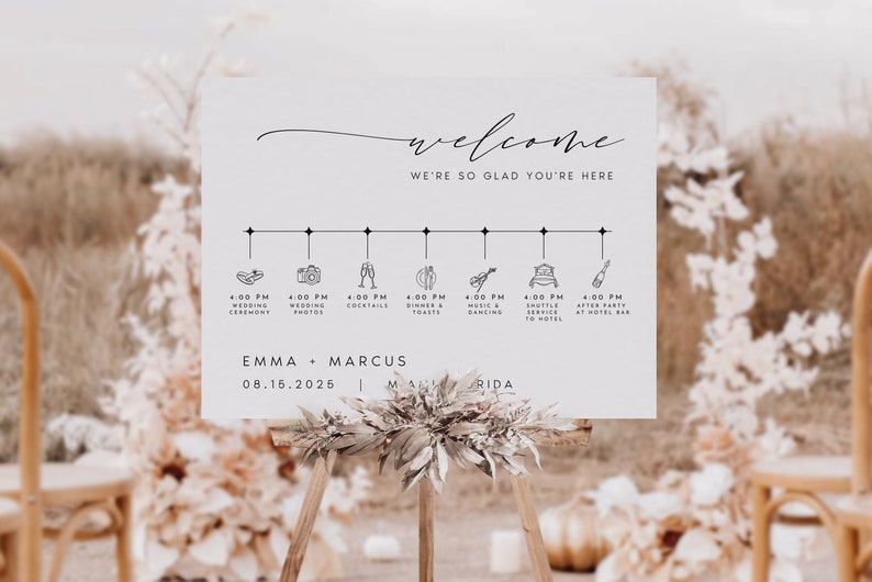 Wedding Timeline Sign Template, Modern Wedding Welcome Sign, Printable ...