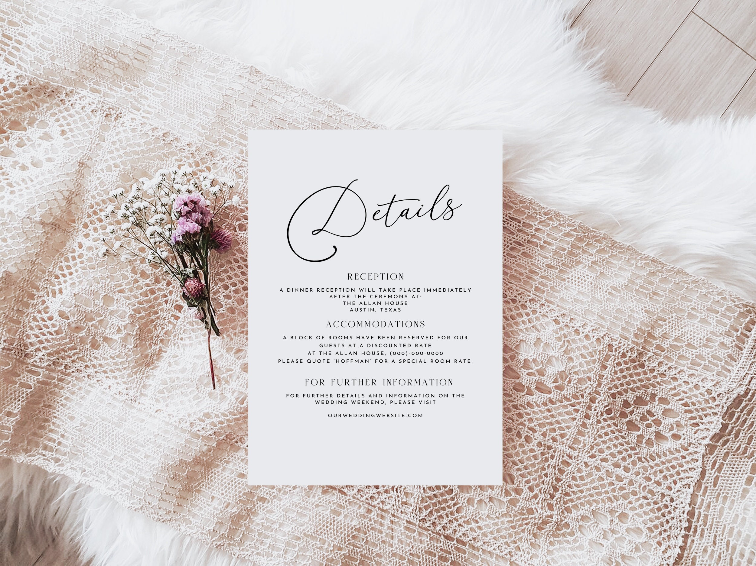 Enclosure Card Template, Calligraphy Wedding Invitation Insert, Simple ...