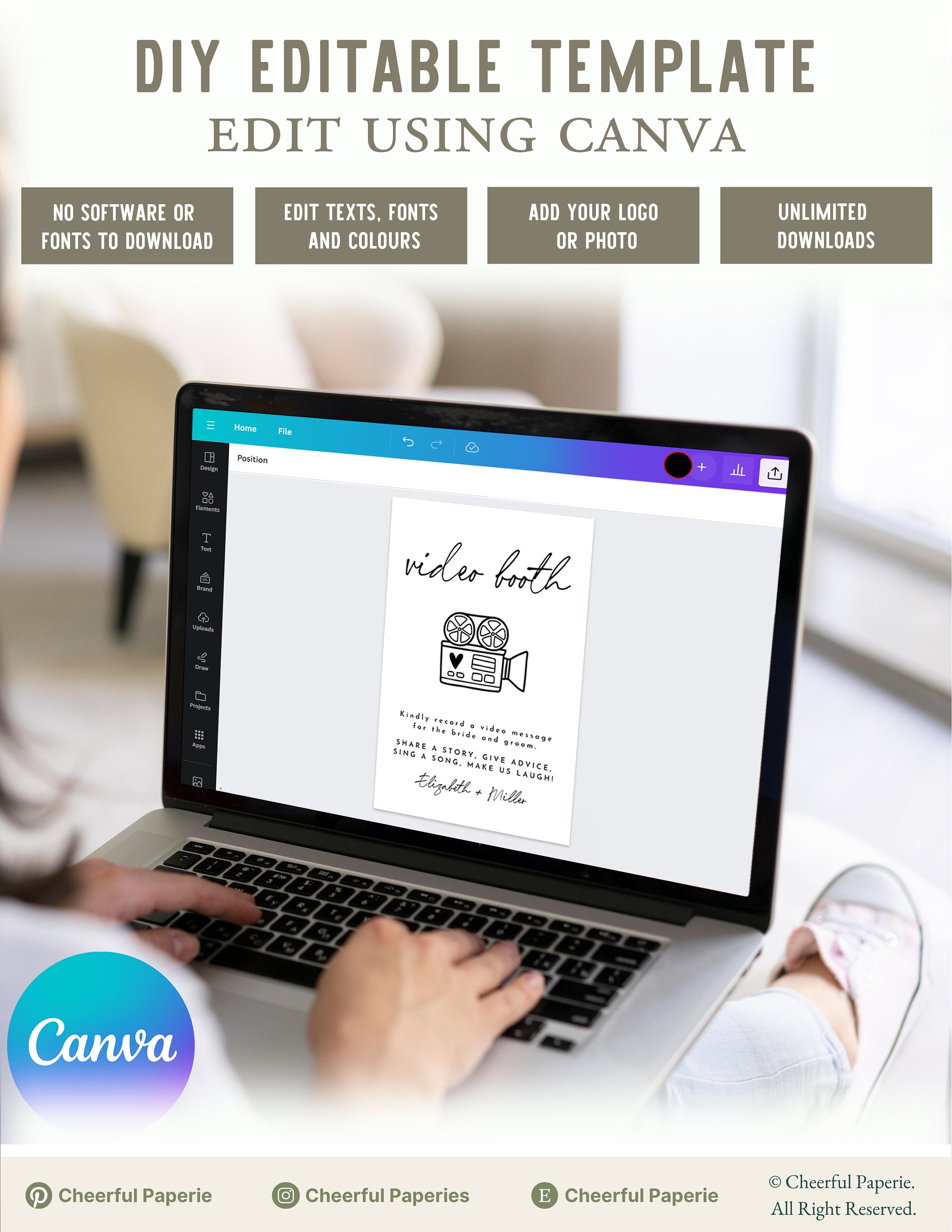 Minimalist Video Booth Sign Template, Leave a Video, Wedding Video ...