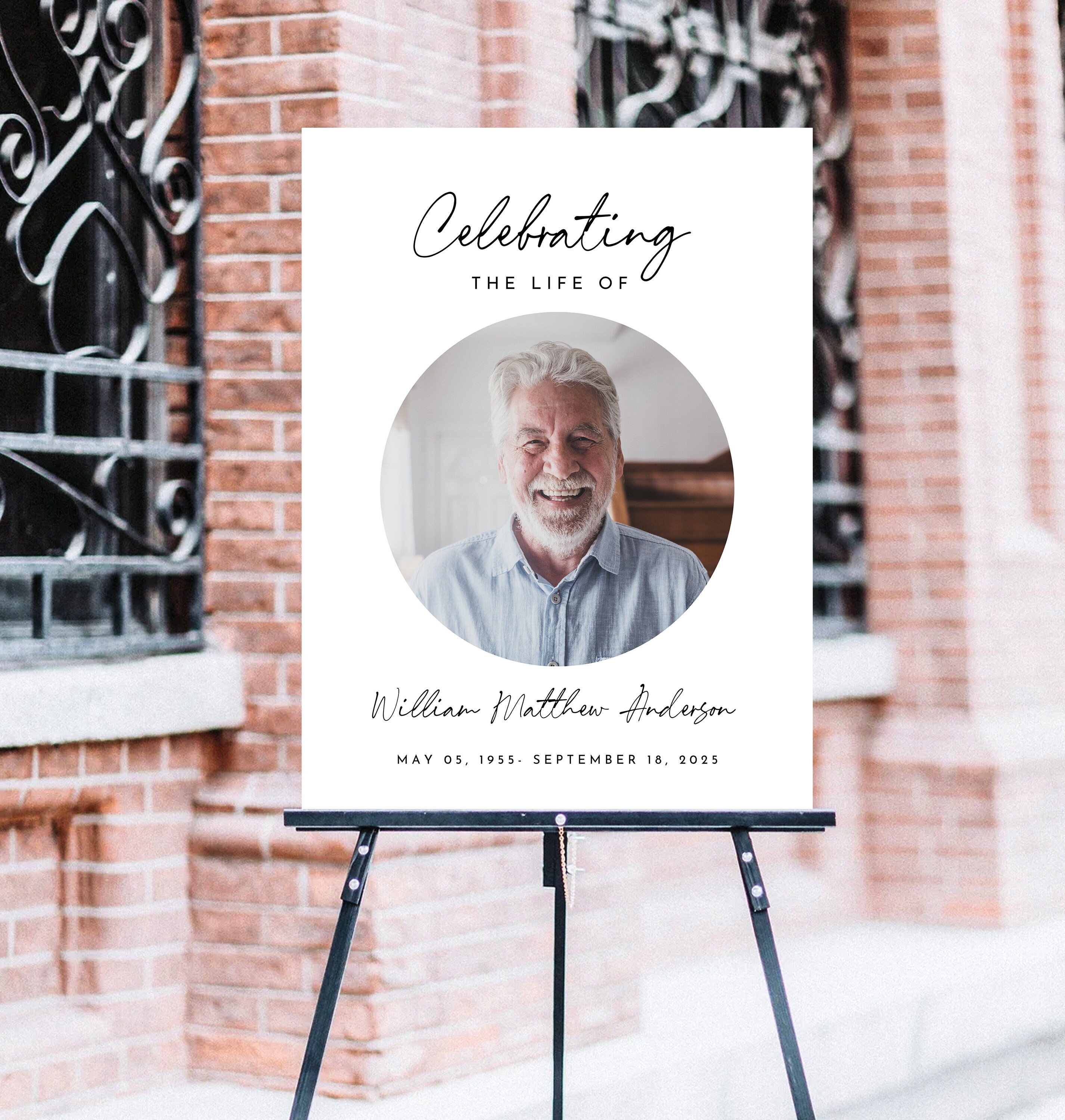 Minimalist Funeral Welcome Sign Template: Modern Memorial Photo Display ...