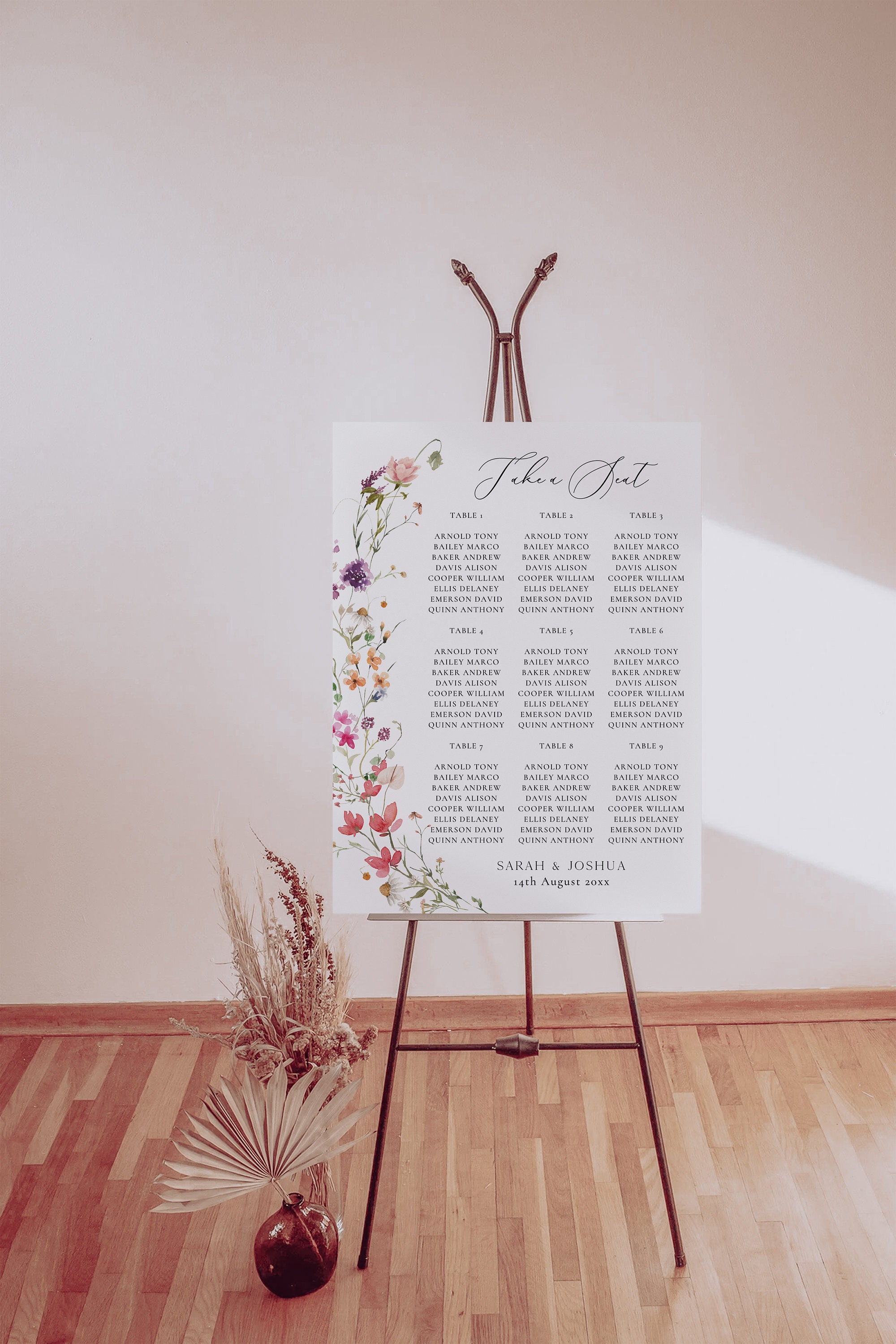 Wildflower Wedding Seating Chart Template (canva Editable) - Etsy