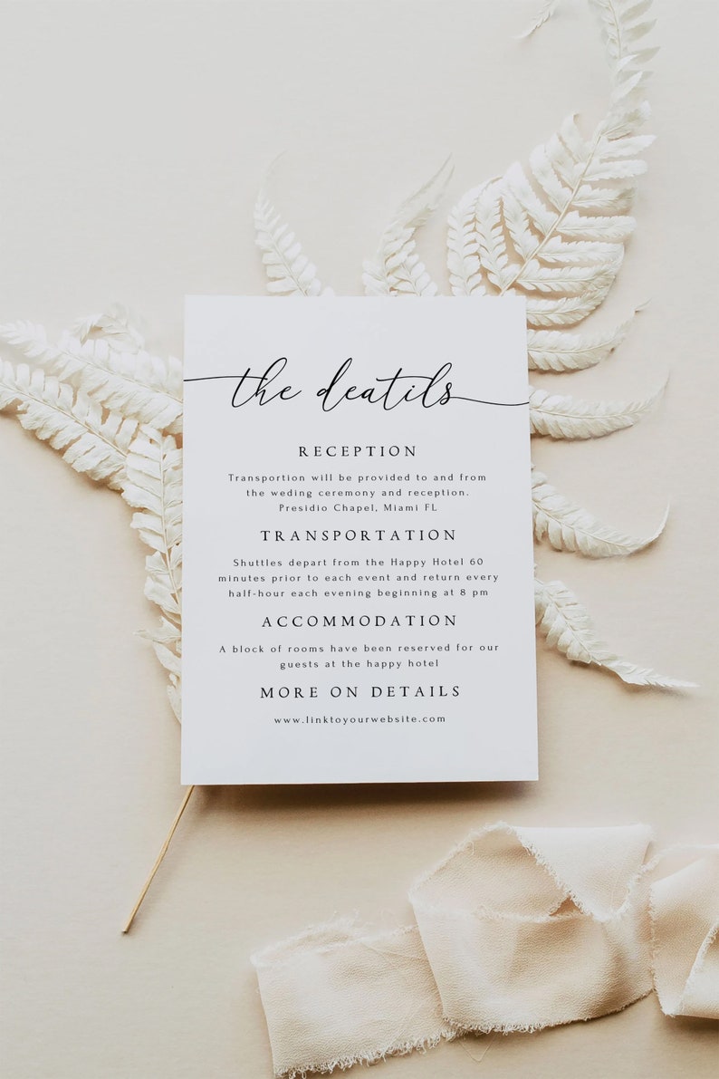 Elegant Enclosure Card Template, Calligraphy Wedding Invitation Insert ...