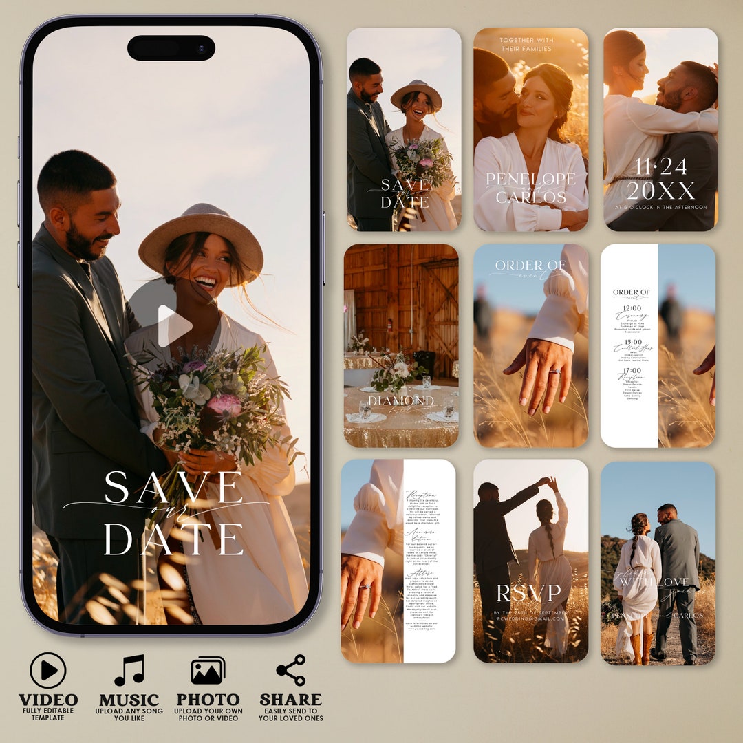 Wedding Video Invitation Canva Template, Animated Wedding Invite, RSVP ...