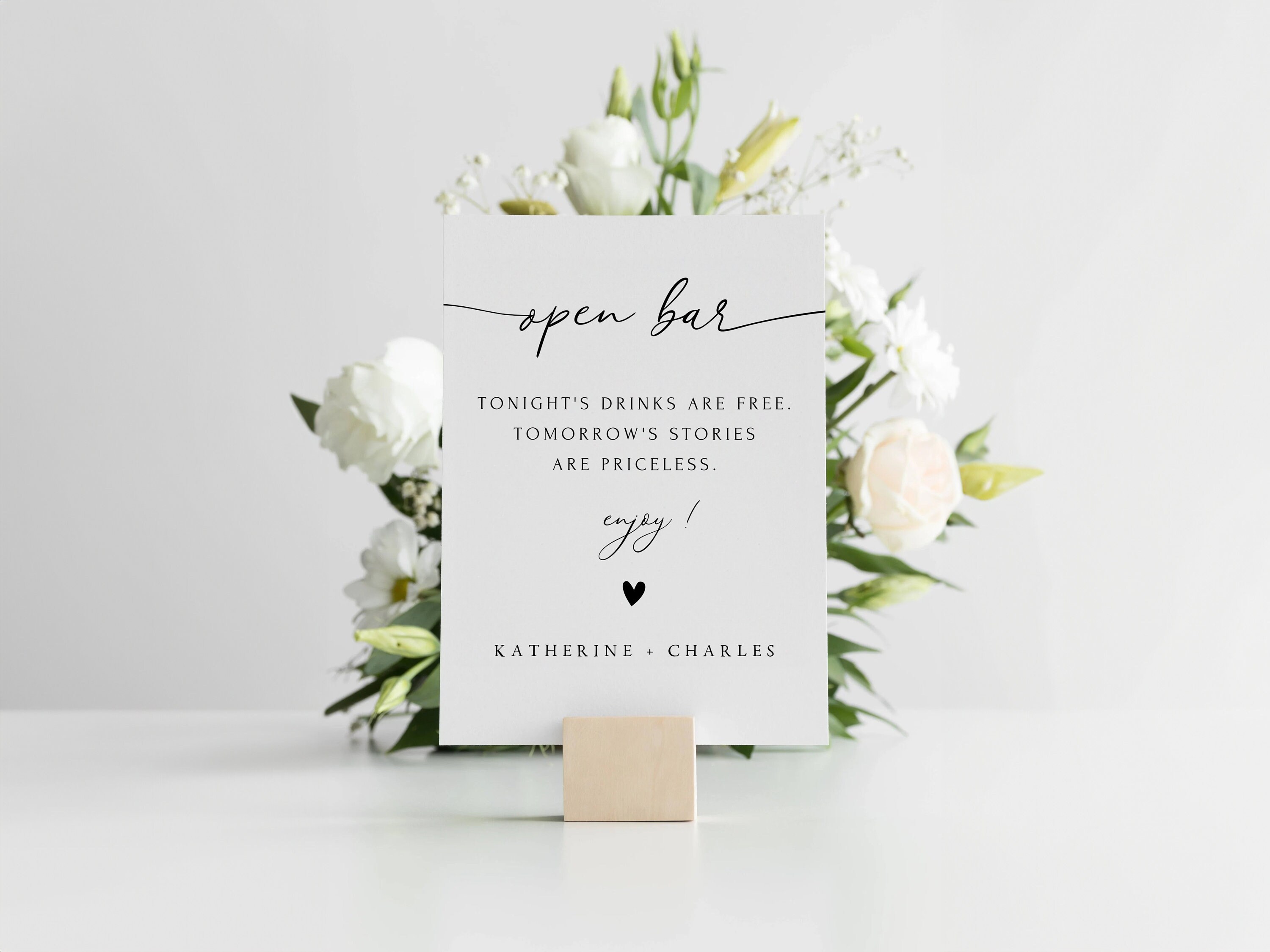 Open Bar Sign Template, Funny Bar Sign for Wedding, Memorial Sign, in ...