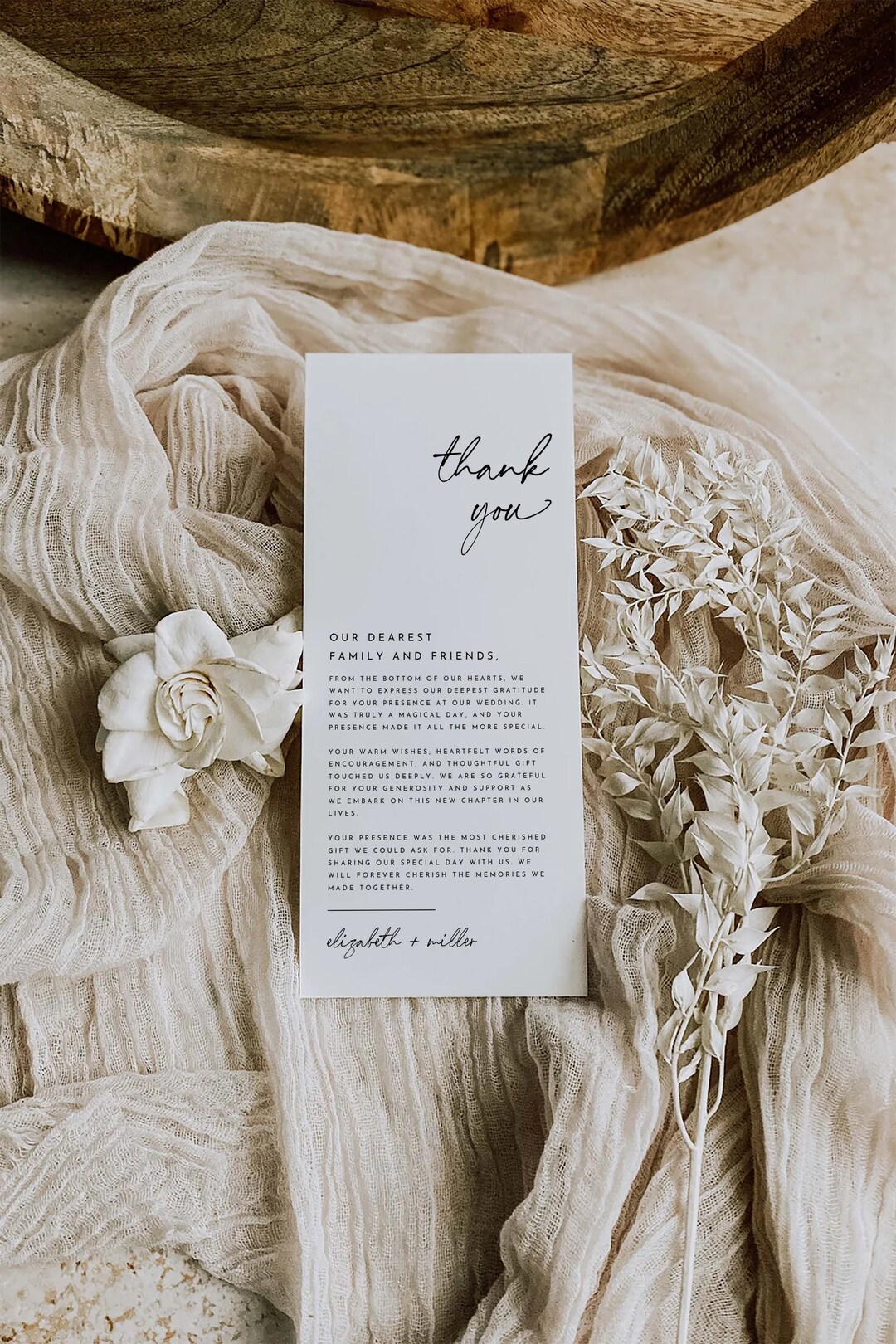 Minimalist Wedding Table Thank You Card Template, Wedding Napkin Note ...