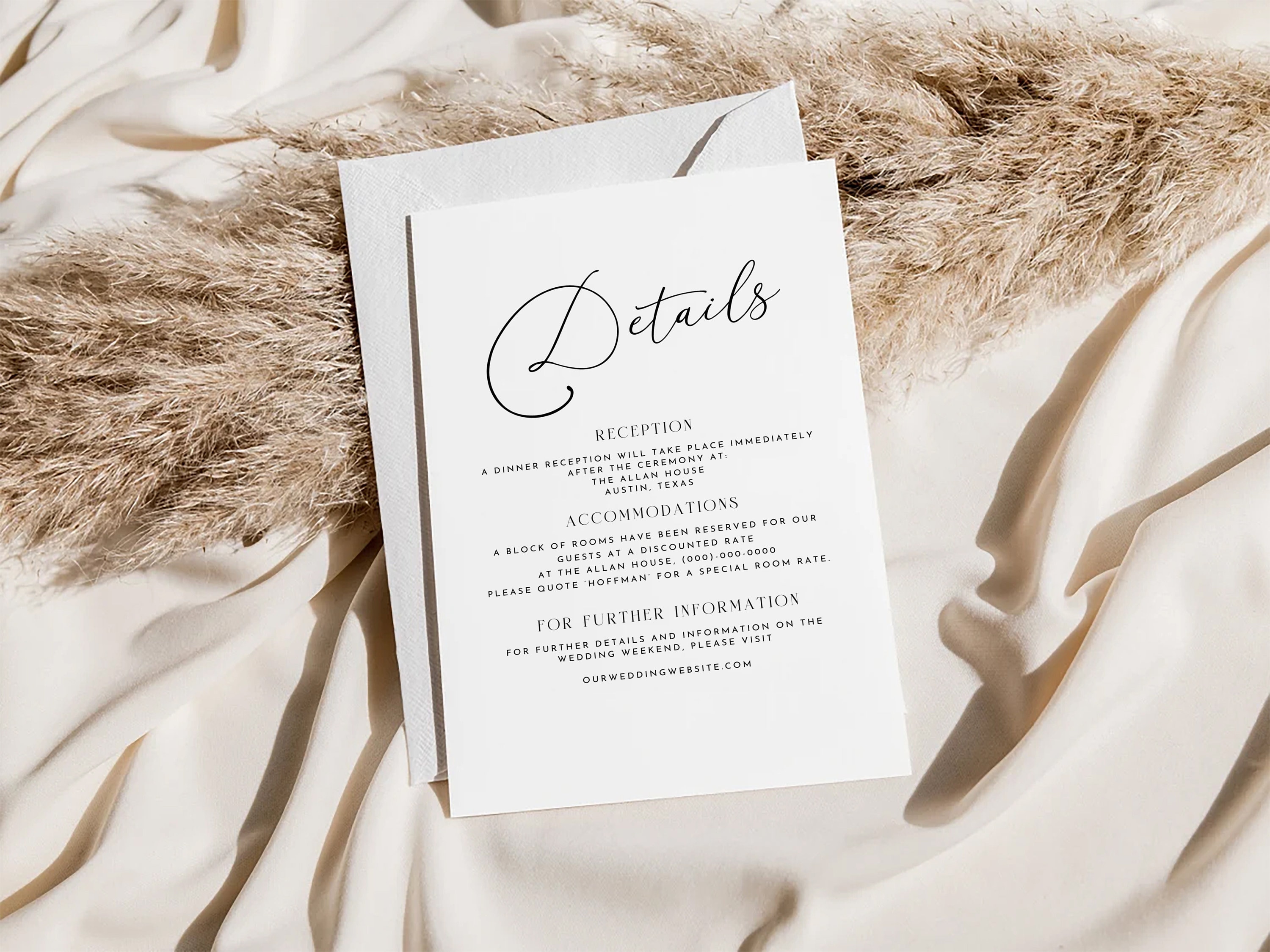 Enclosure Card Template, Calligraphy Wedding Invitation Insert, Simple ...