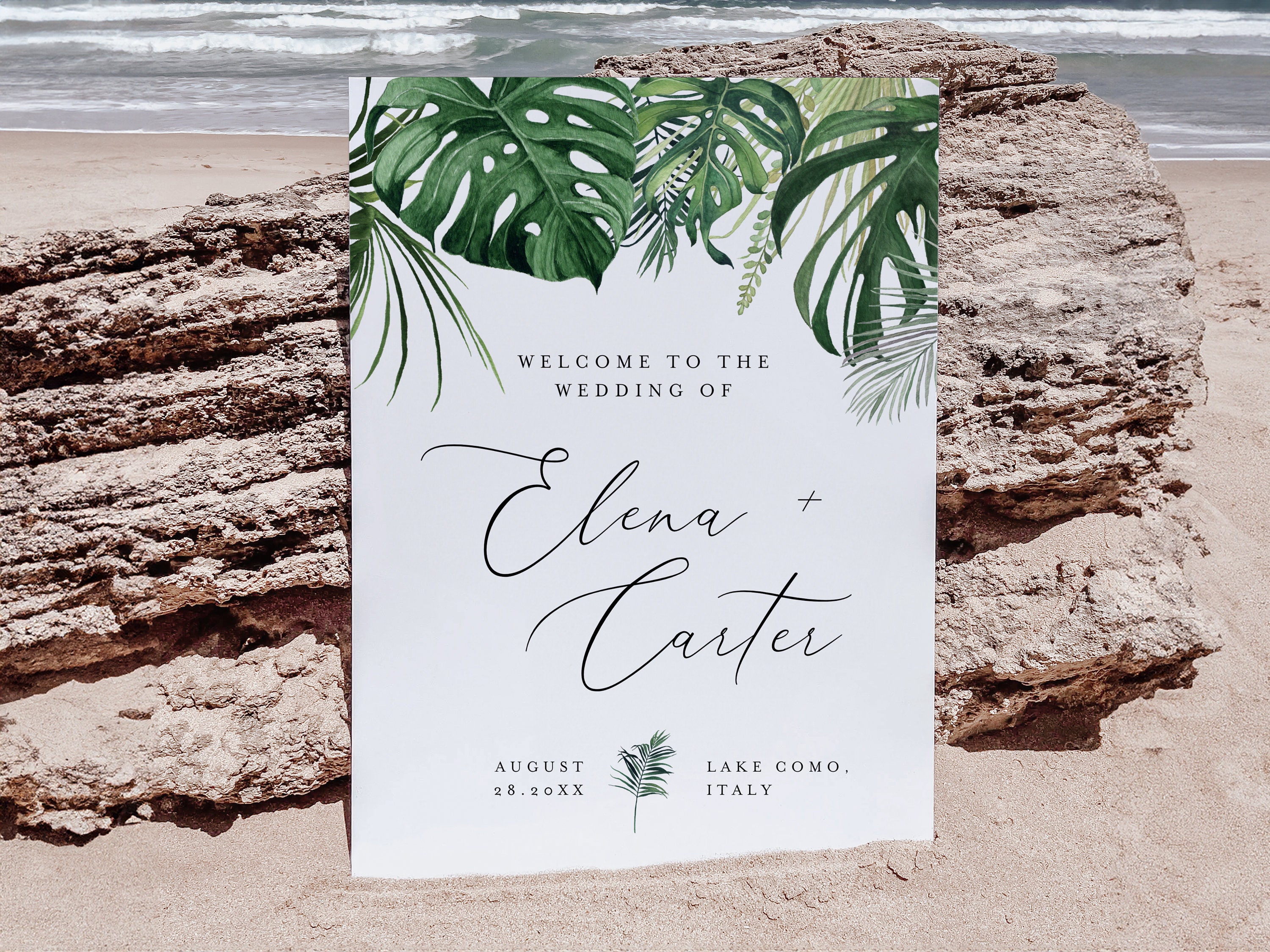 Tropical Wedding Welcome Sign Template, Palm Leaf Wedding Welcome Sign ...