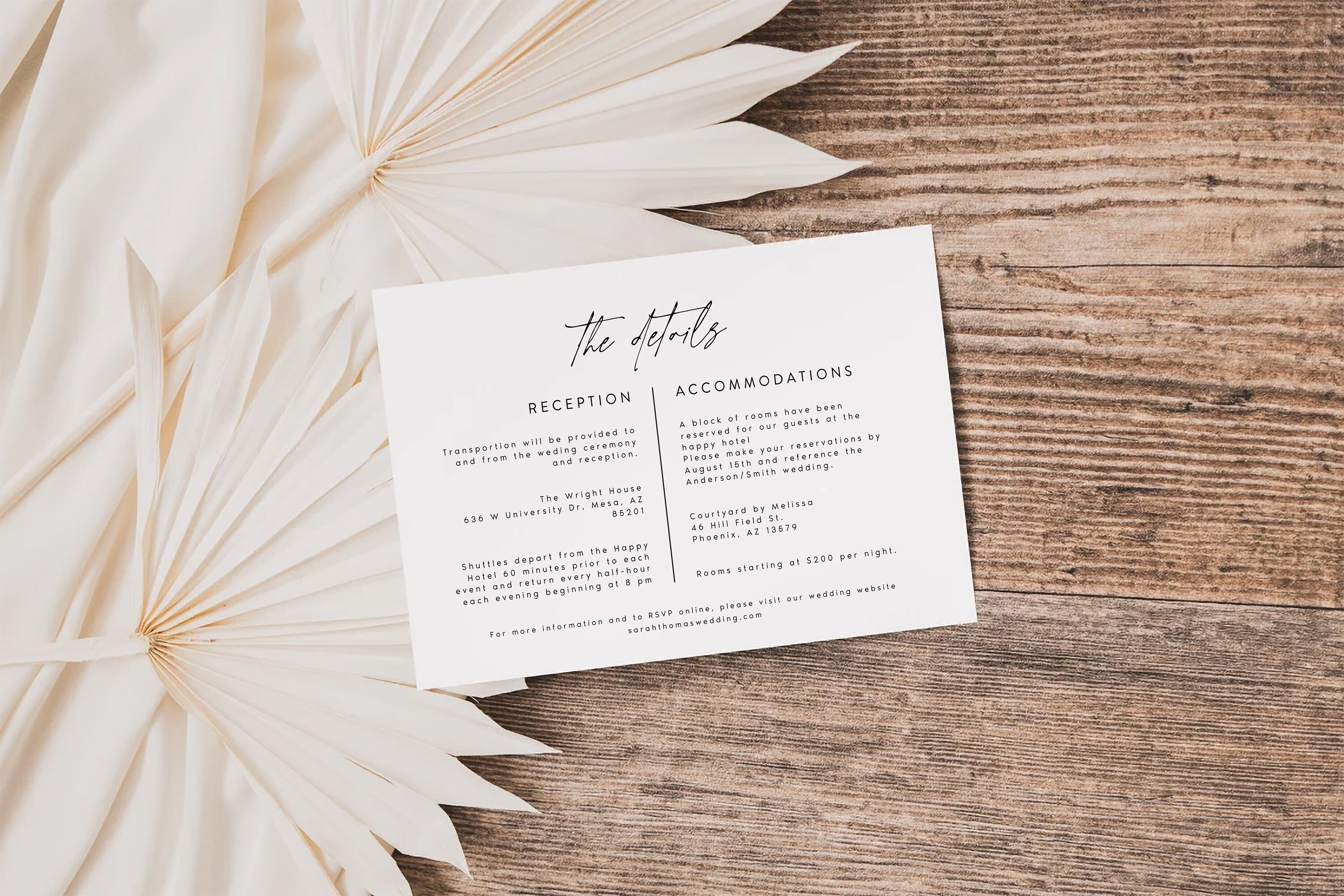 Modern Wedding Details Card Template, Editable Invitation Insert Card ...