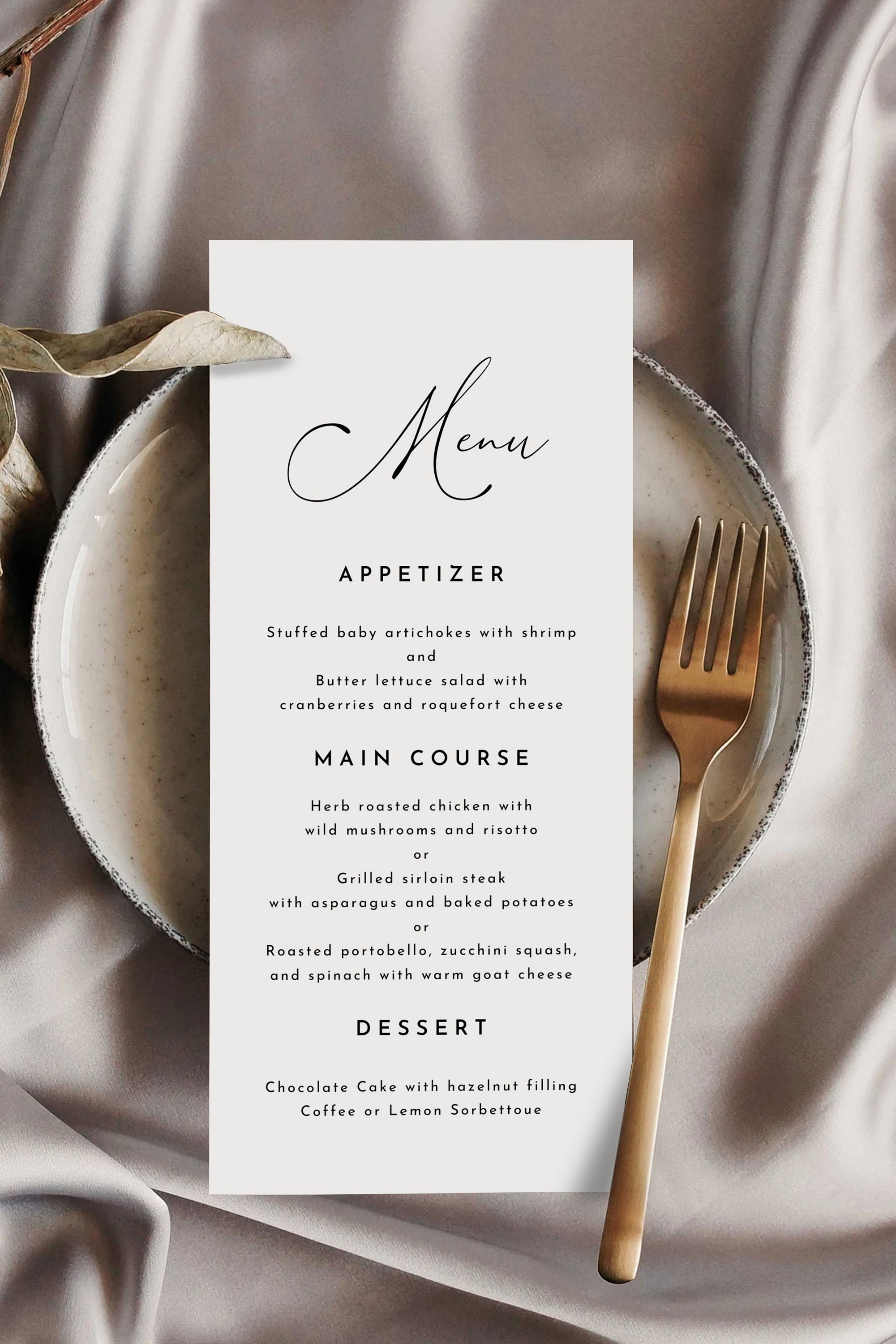 Wedding Menu Template, Modern Wedding Menu, Printable Menu, Calligraphy ...