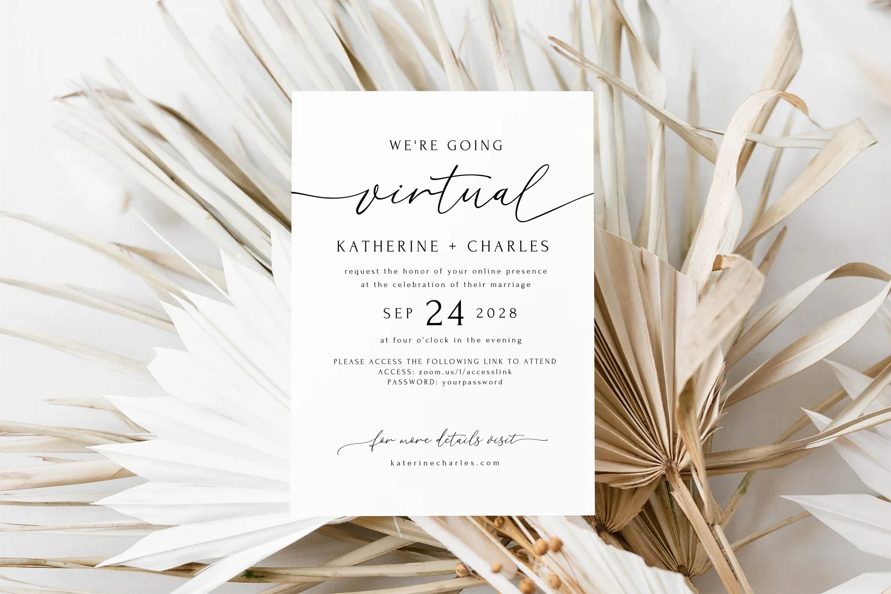 Virtual Wedding Invitation Template, Modern Minimalist Online Wedding ...