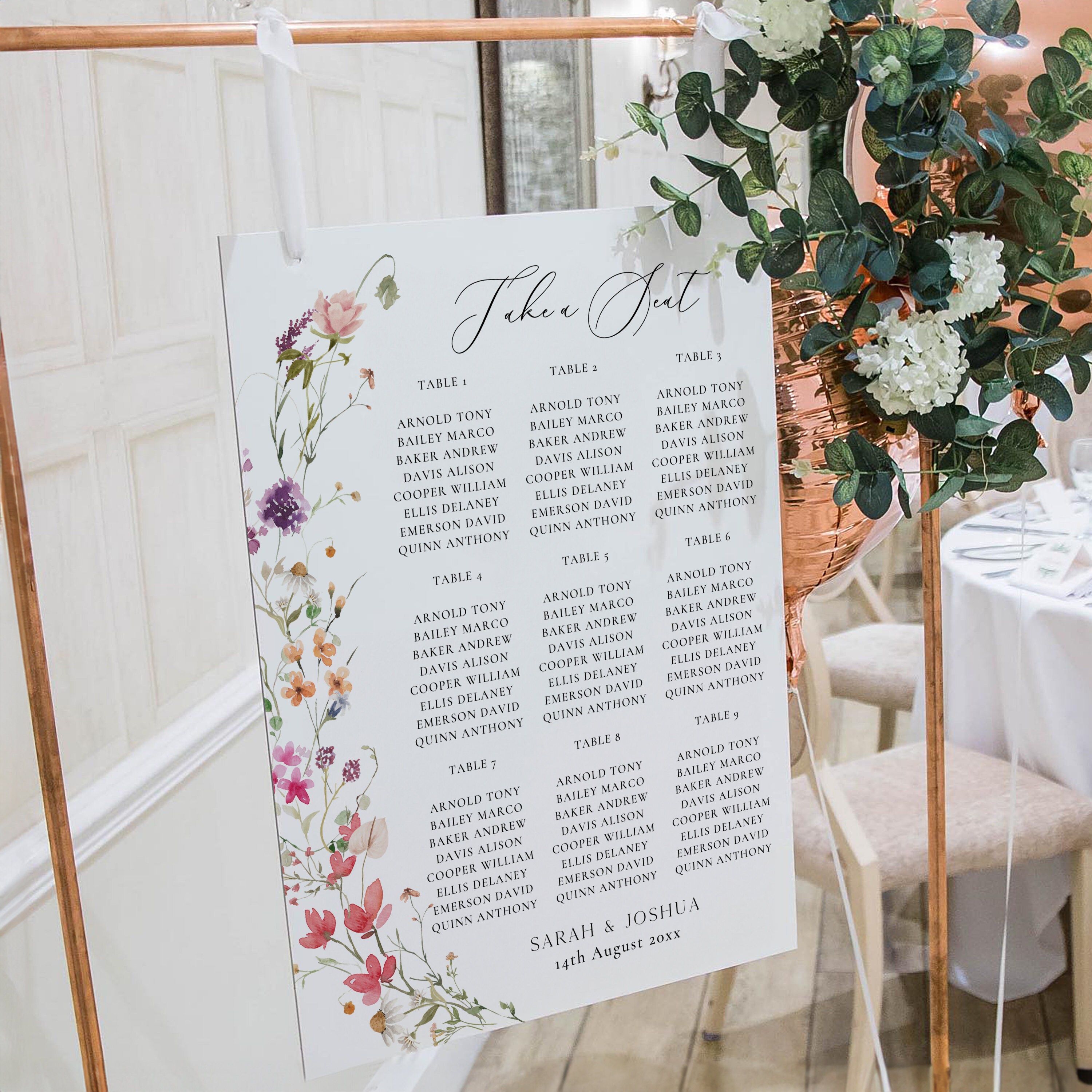 Wildflower Wedding Seating Chart Template (canva Editable) - Etsy