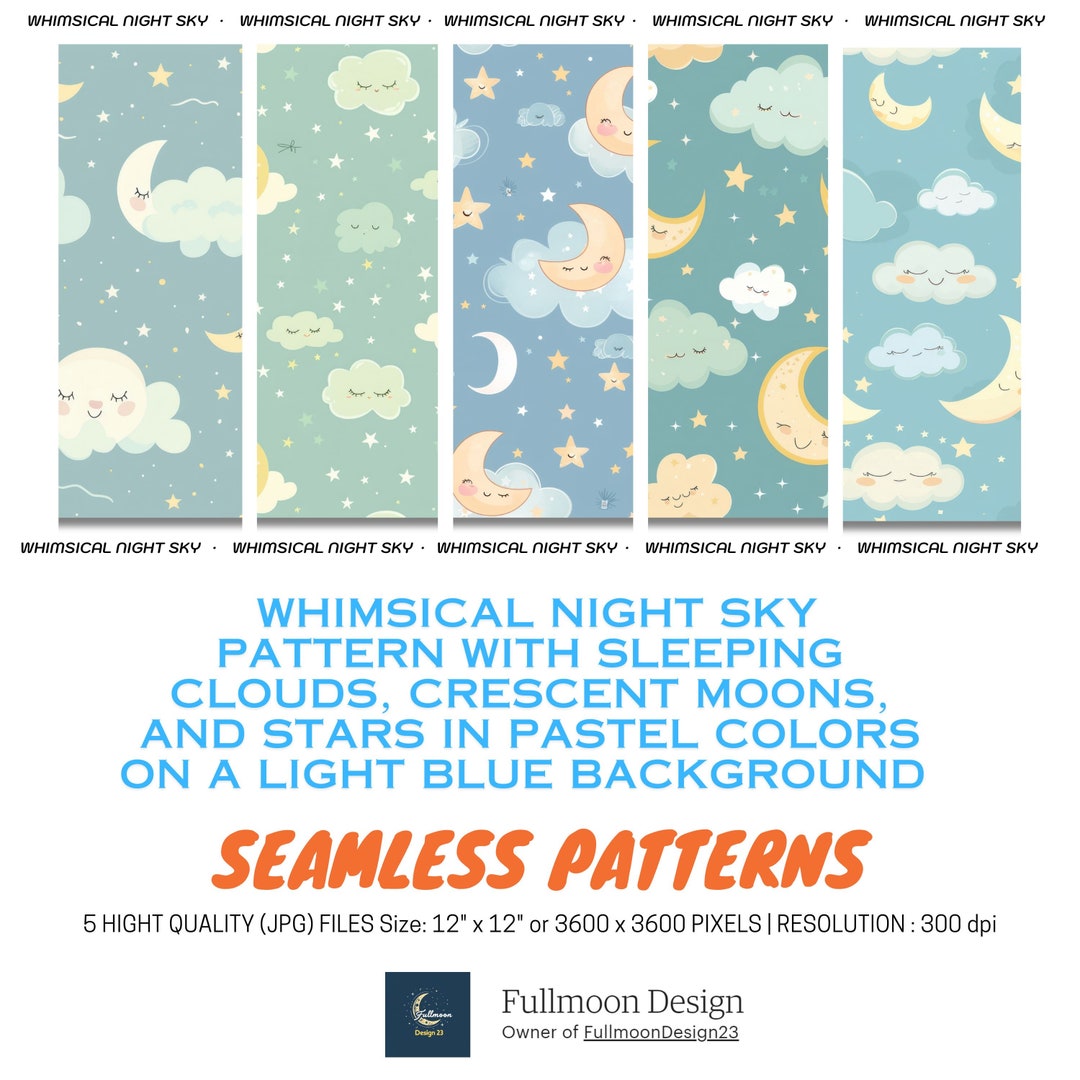 Seamless Whimsical Night Sky Pattern in Pastel Colors Featuring ...