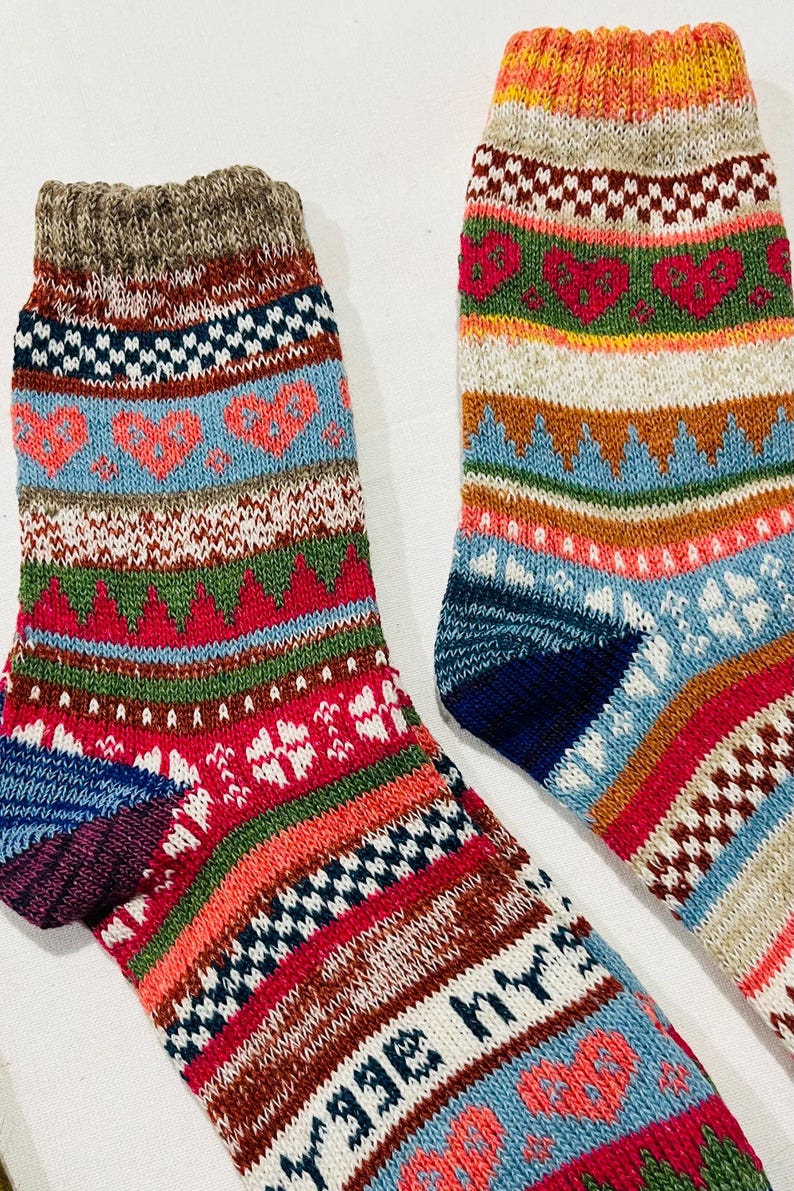 2 Pairs Wool Socks for Her | Nordic Style Ankle Socks | Fits UK Size 4 ...