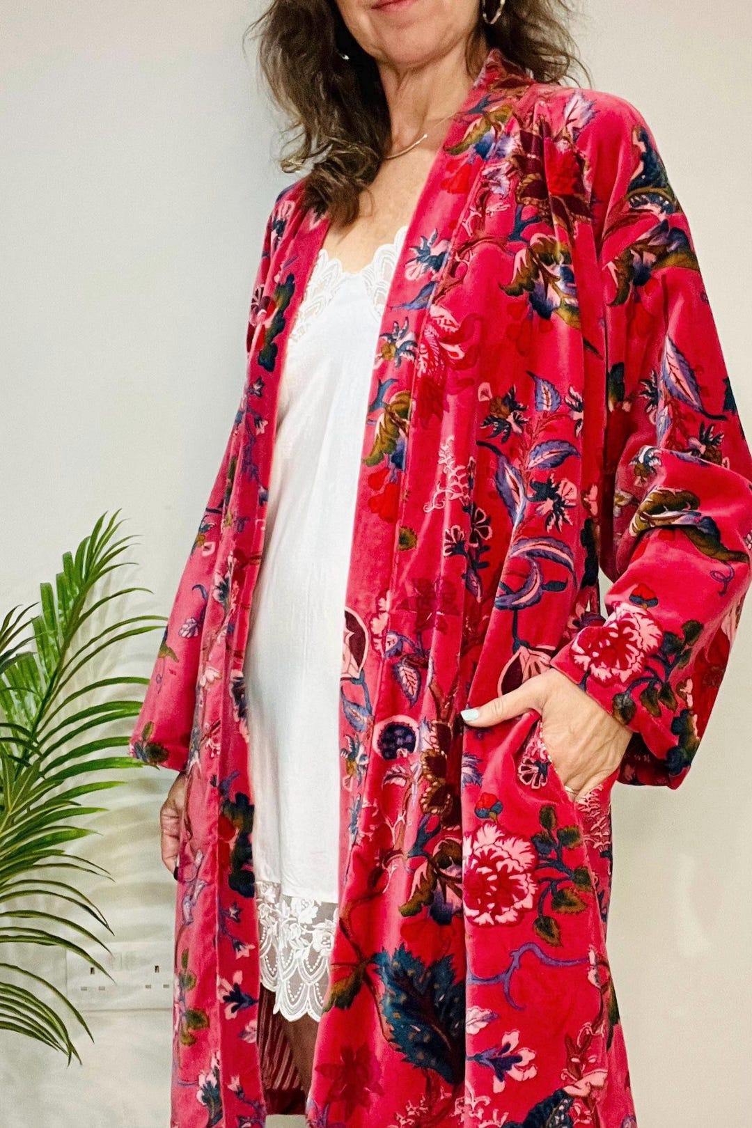 Velvet Kimono Robe, Velvet Dressing Gown for Her, Velvet Lined Dressing ...