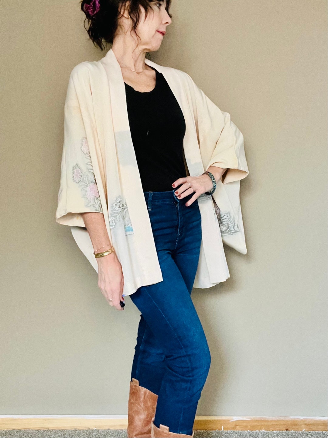 Kimono Jacket, Vintage Kimono Robe, Womens Kimono Jacket, Green Hoari Jacket, Kimono Top ...