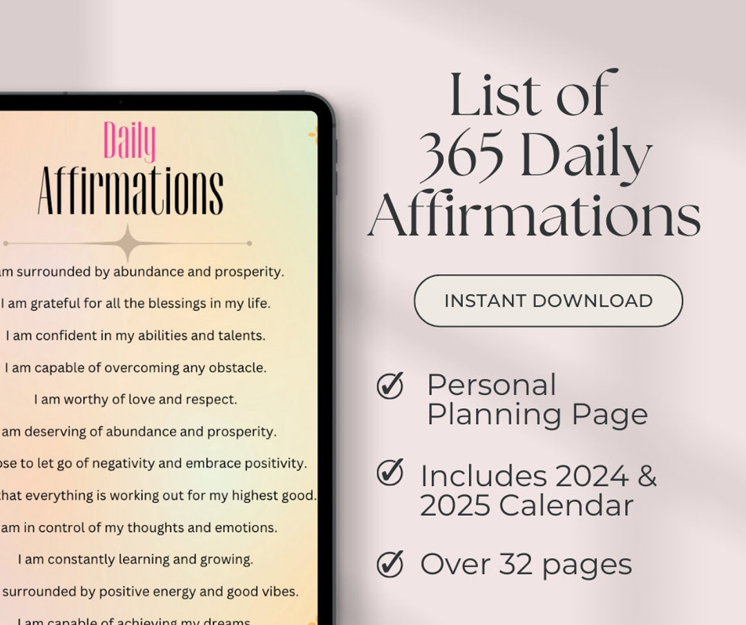 365 Affirmations List, Daily Affirmations, Personal Planner, Self ...