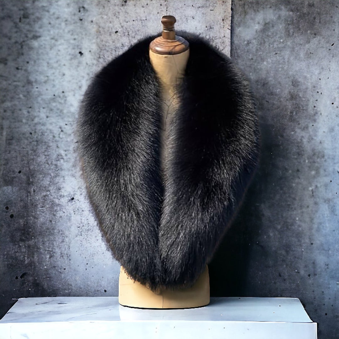 Fur Collar, Fox Fur, Black Fur, Real Fur, Black Detachable Fox Fur for ...