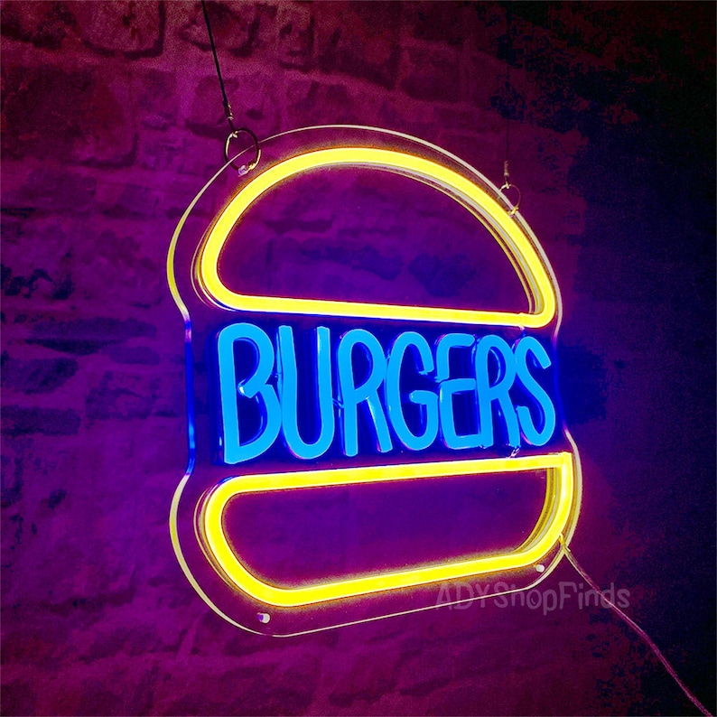Burgers Neon Sign,bob's Burgers Neon,business Logo Sign,hamburger Led ...