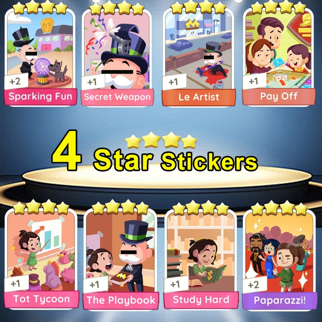 MONOPOLY GO 4 Star Stickers available All 1-5 Star Stickers - Etsy