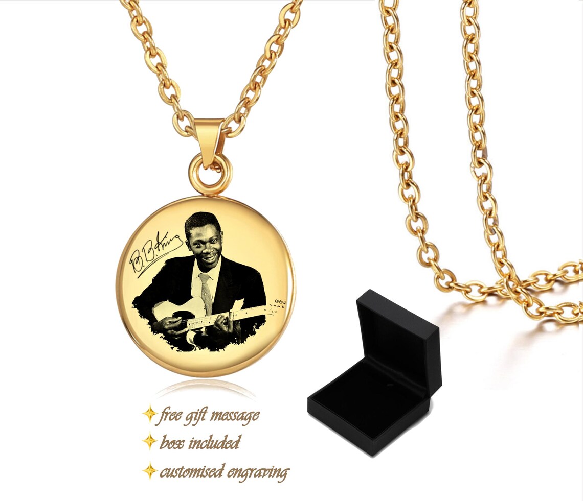 BB King & Autograph Engraved Pendant, Blues and Soul Icon Jewelry ...