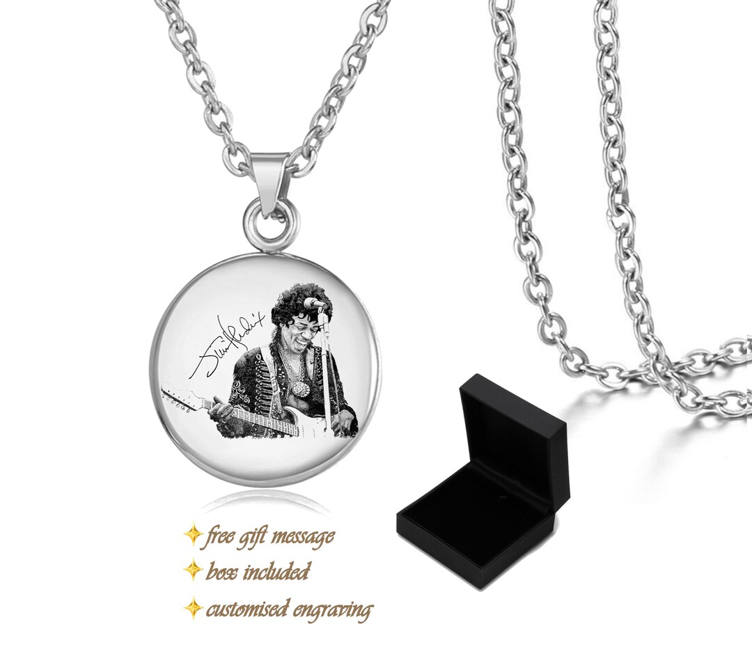 Jimi Hendrix & Autograph Pendant, Guitar Necklace – Psychedelic Rock ...