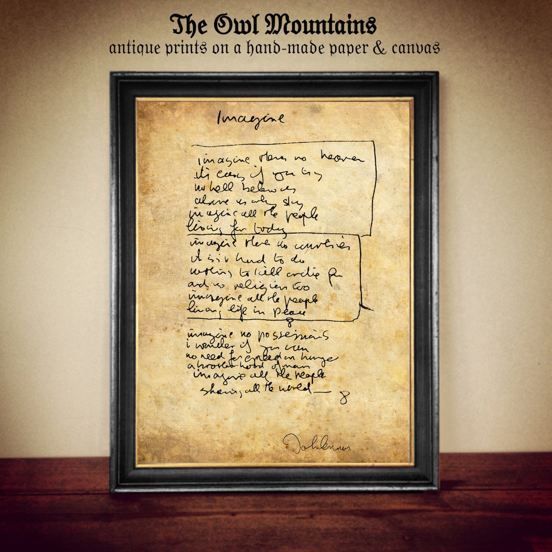John Lennon – Imagine Song Handwritten Lyrics Poster, the Beatles Print ...