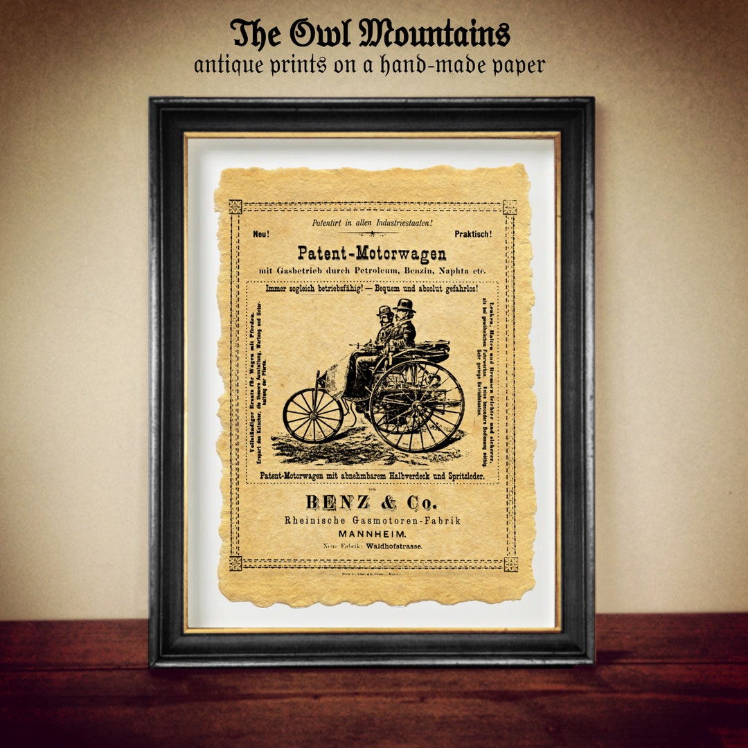 The First Car Benz Aged Antique Print, Gift for Husband, Man and ...