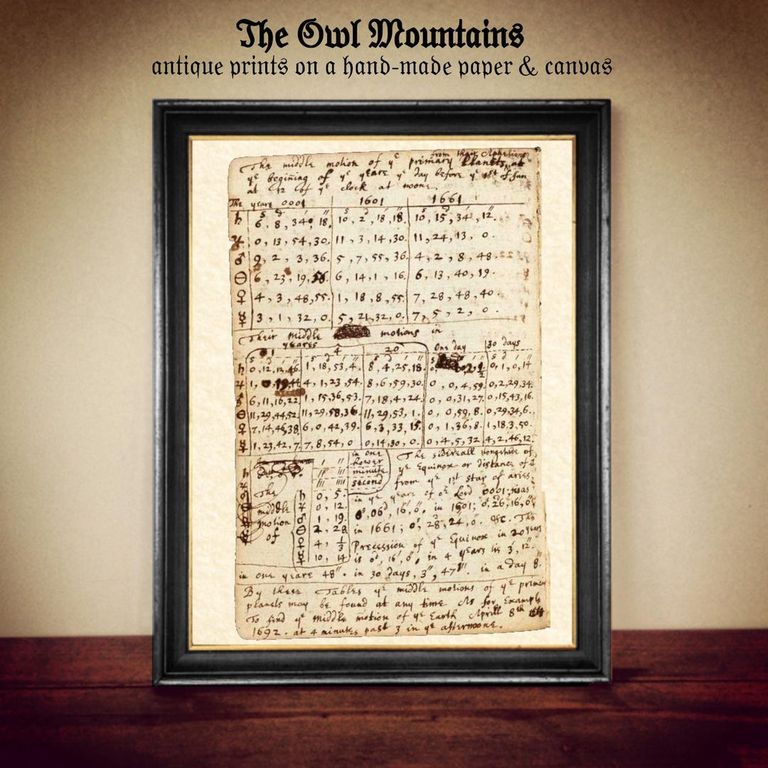 Sir Isaac Newtons Handwritten Astronomical Observations Vintage Science ...