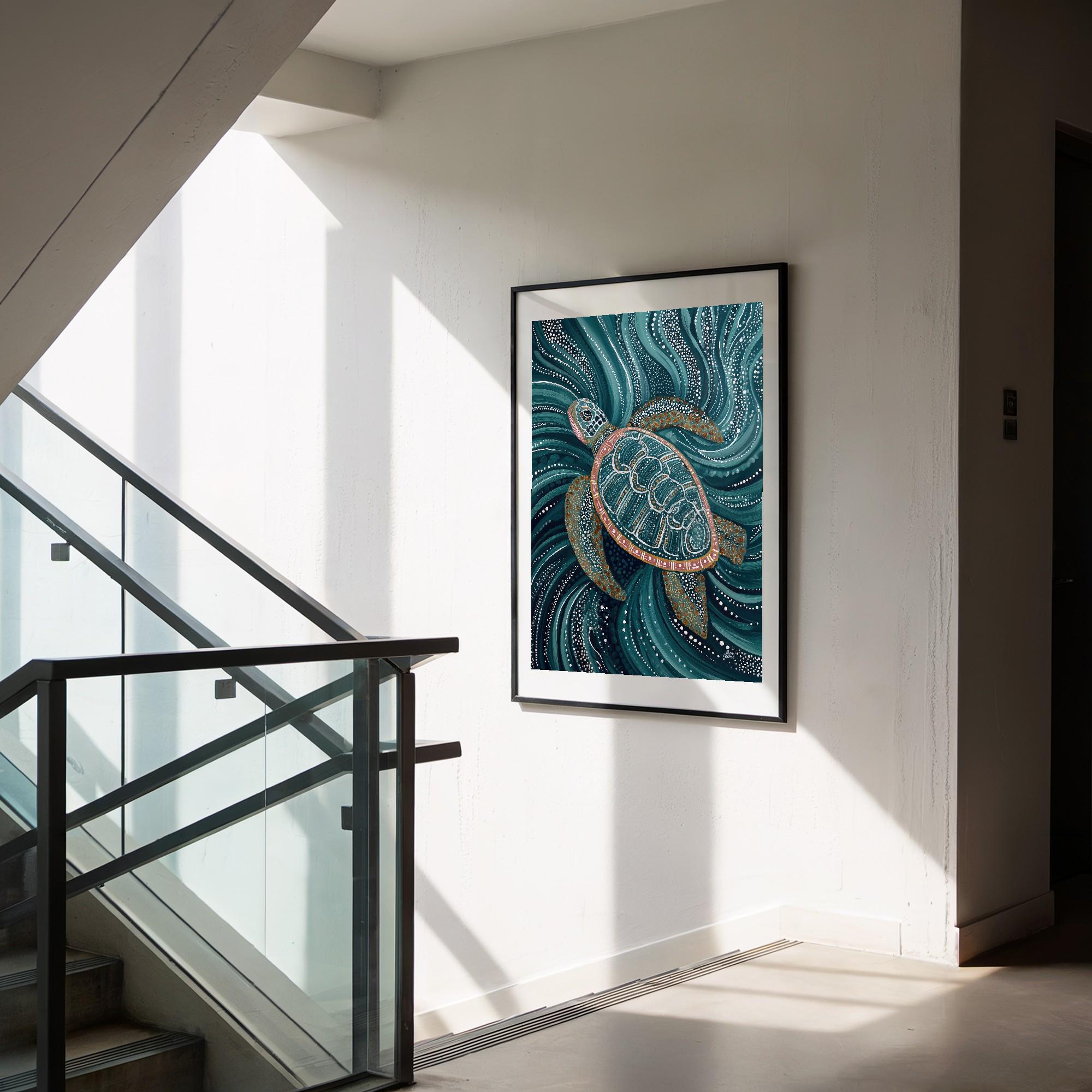 Aboriginal Sea Turtle Art Print, Indigenous Ocean Wall, Coastal Dot ...