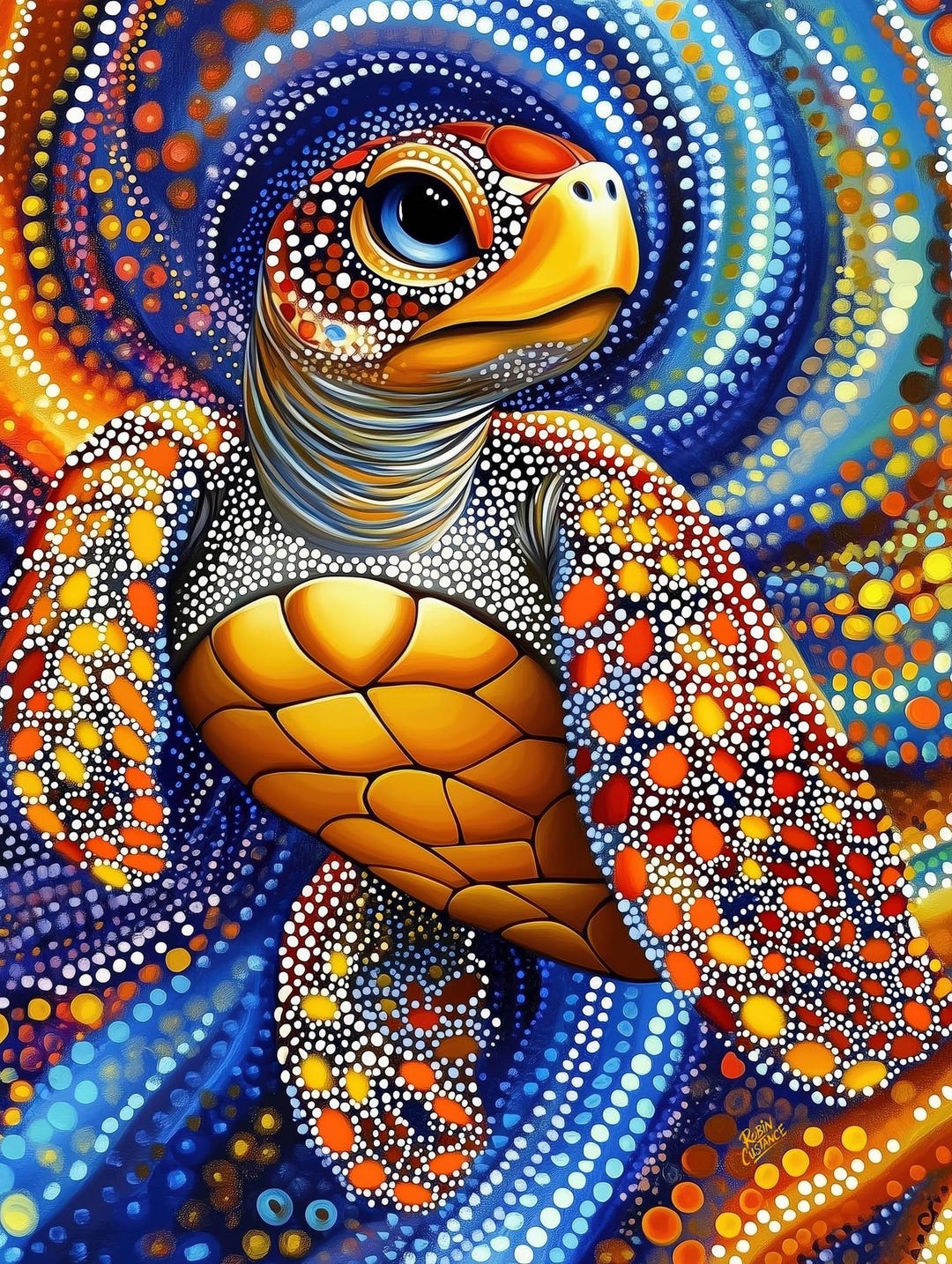 Sea Turtle Totem Dreamtime Dot Art Ocean Current Wall Art by Robin ...