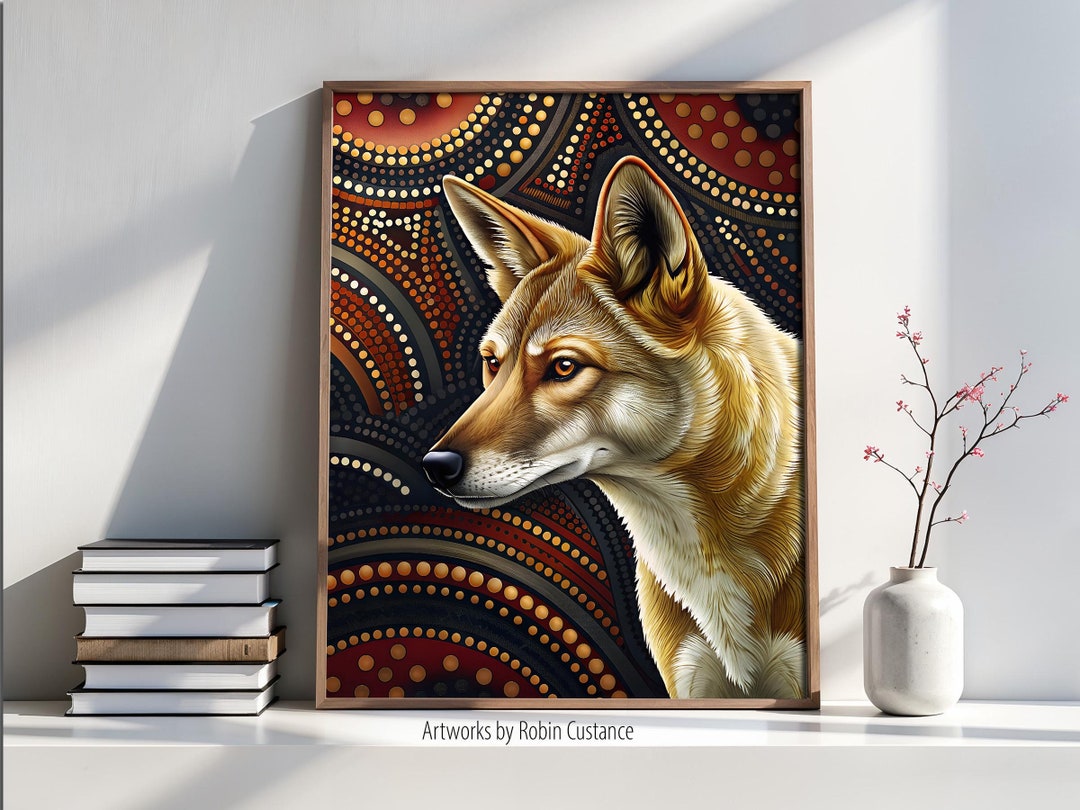 Aboriginal Dingo Art Print | Australian Wildlife Wall Art | Vibrant Dot ...