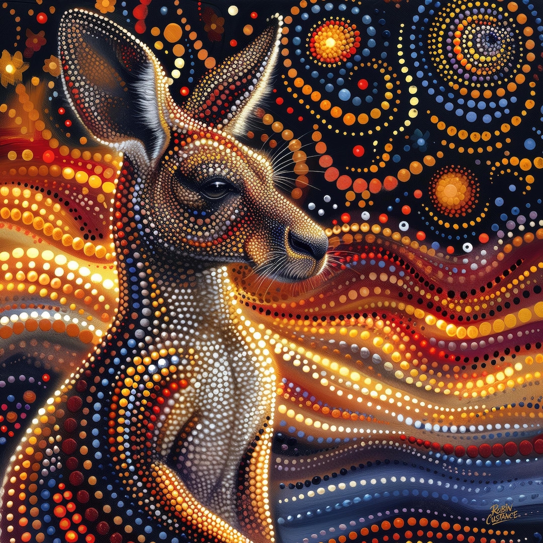 Red Kangaroo Dreamtime Connection | Aboriginal Wildlife Dot Painting ...