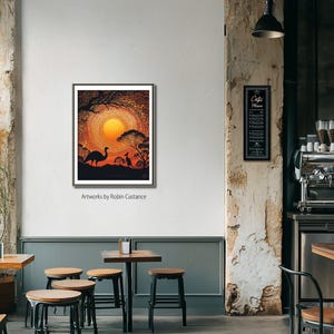 Dreamtime Sunset Emu and Kangaroo Australian Aboriginal Dot Painting by ...